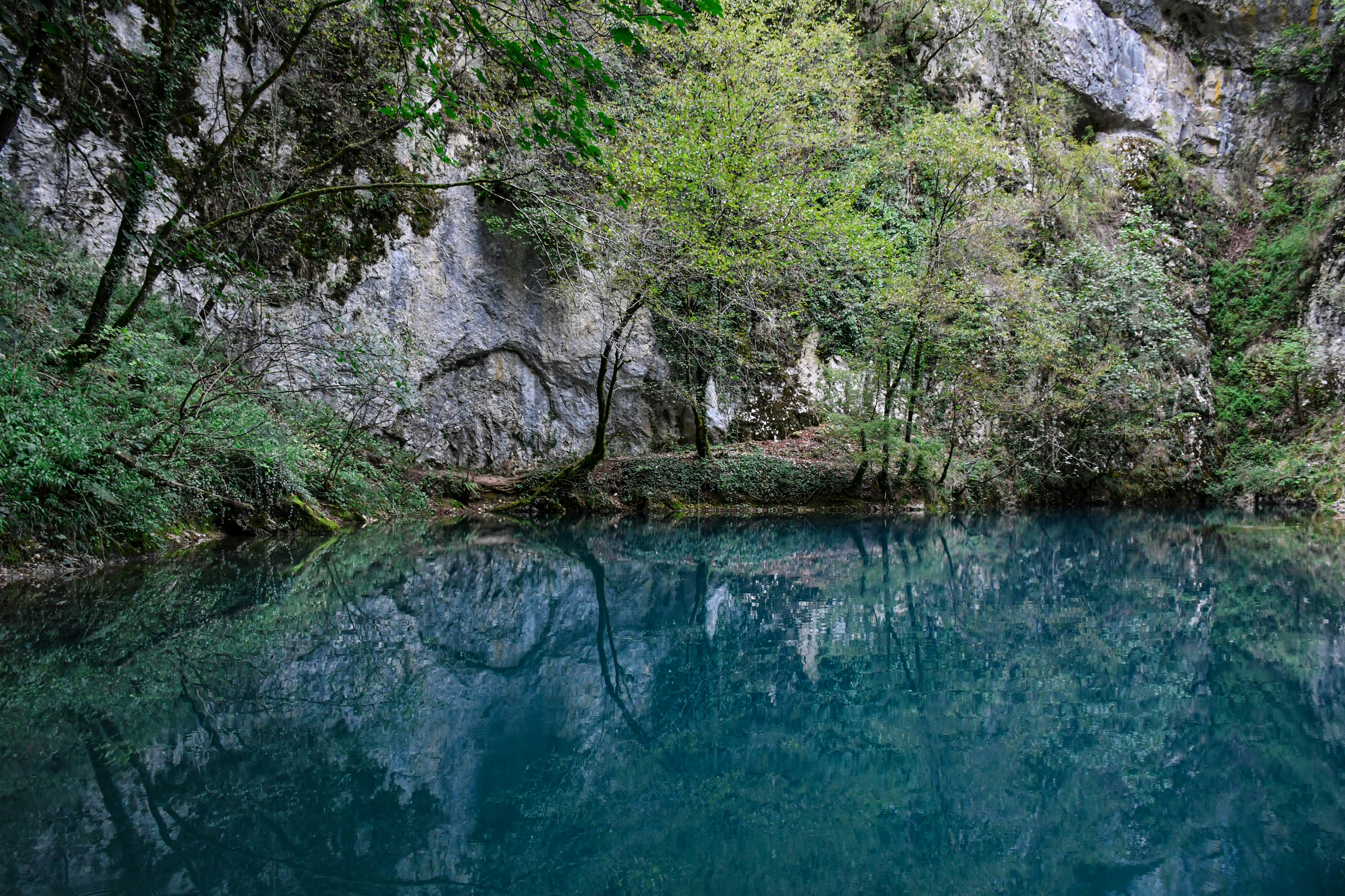 A body of water surrounded by trees and rocks photo – Free Nature Image ...