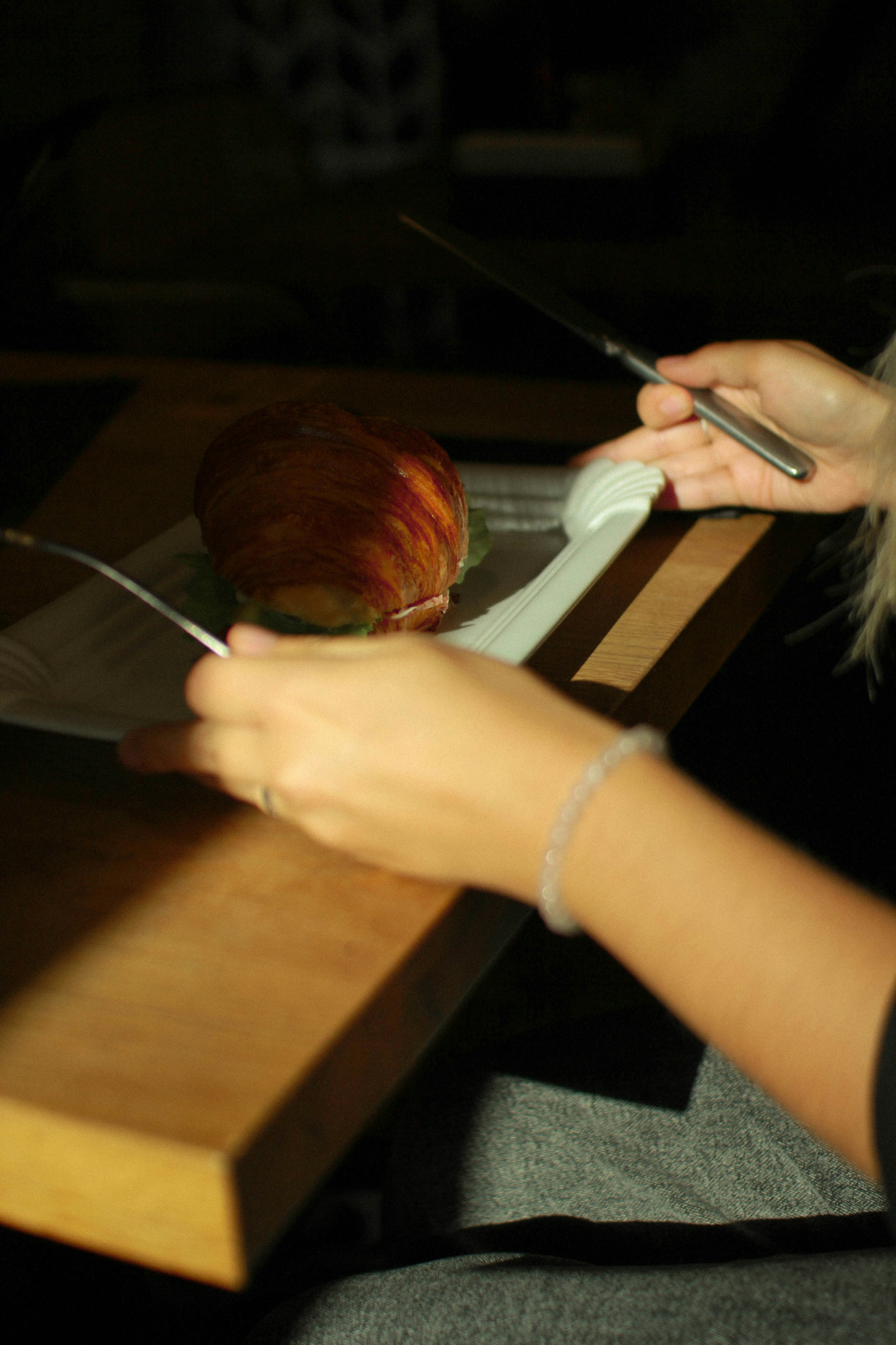 Midnight Prep: Carving a Glazed Bun on a Rustic Board