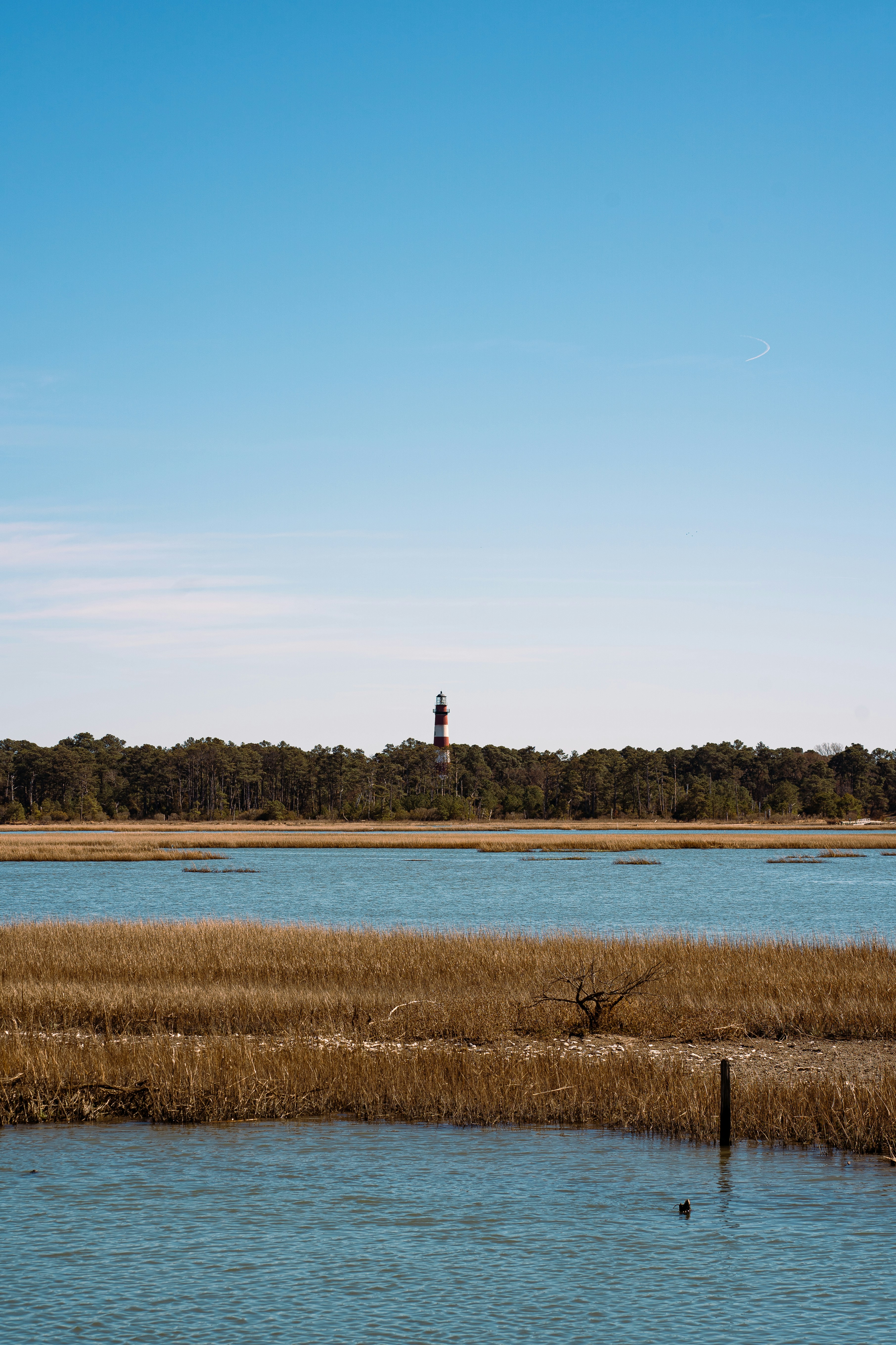 A body of water with a lighthouse in the distance photo – Free ...
