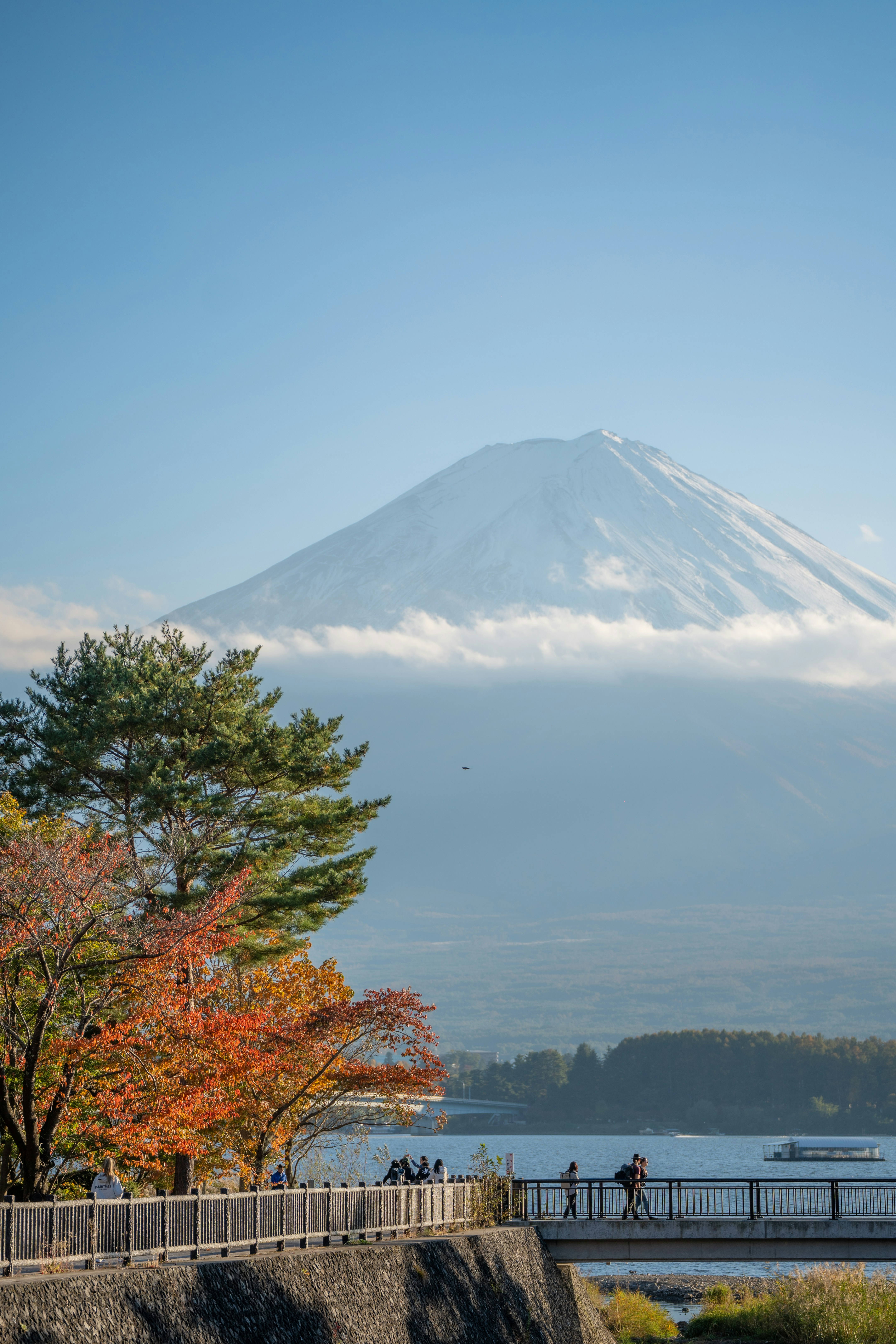 A view of a mountain with a lake in the foreground