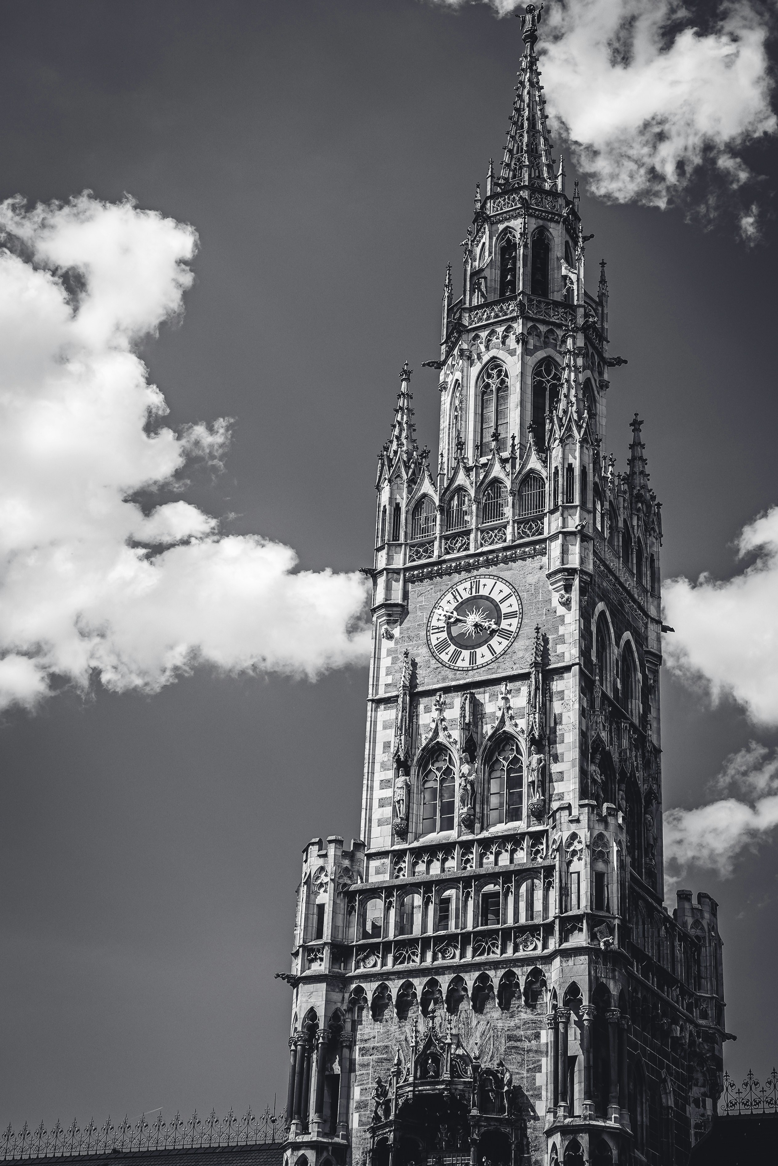 A black and white photo of a clock tower photo – Free Rathausturm Image ...