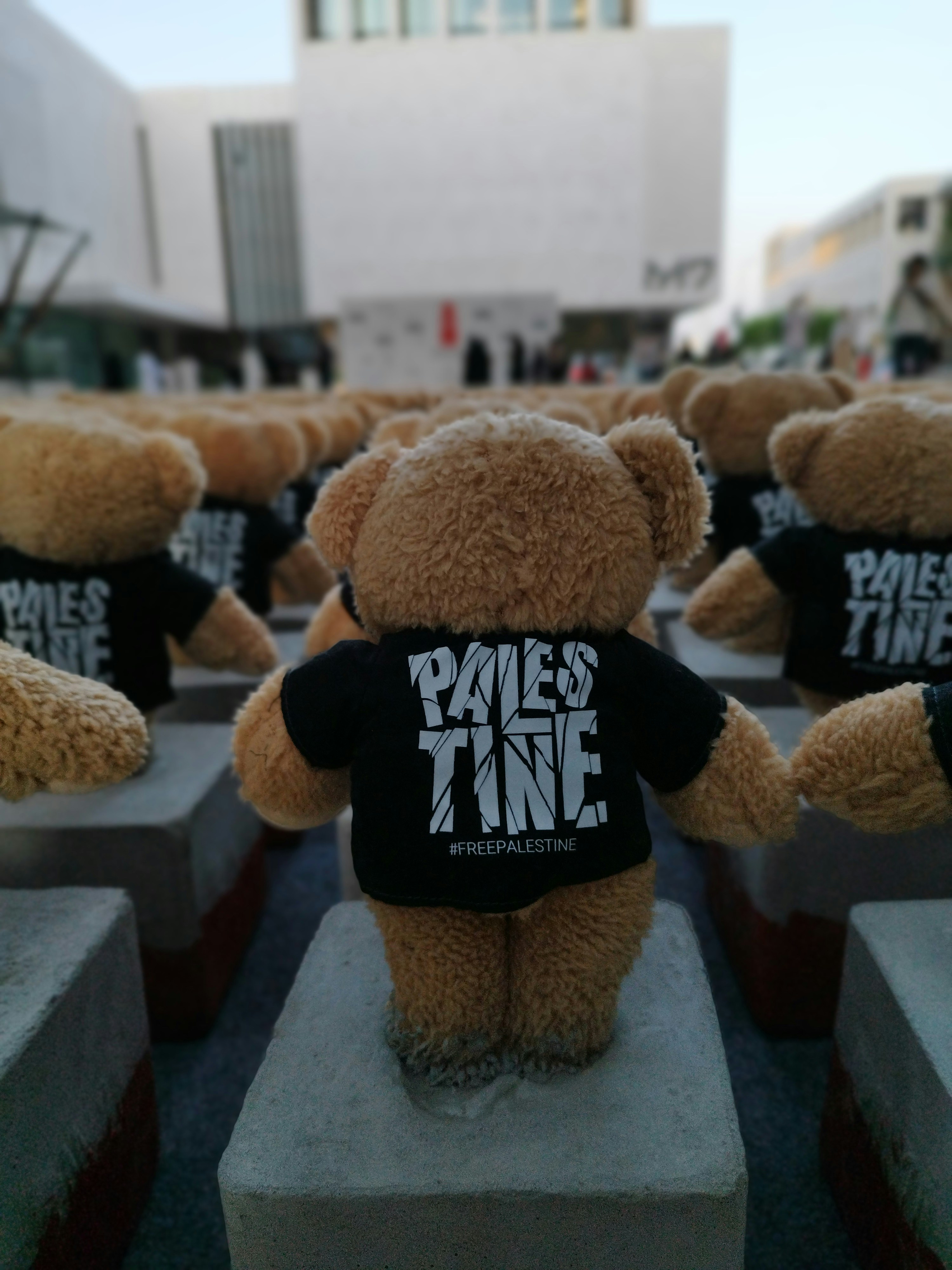 A group of teddy bears sitting on cement blocks photo – Free Qatar ...