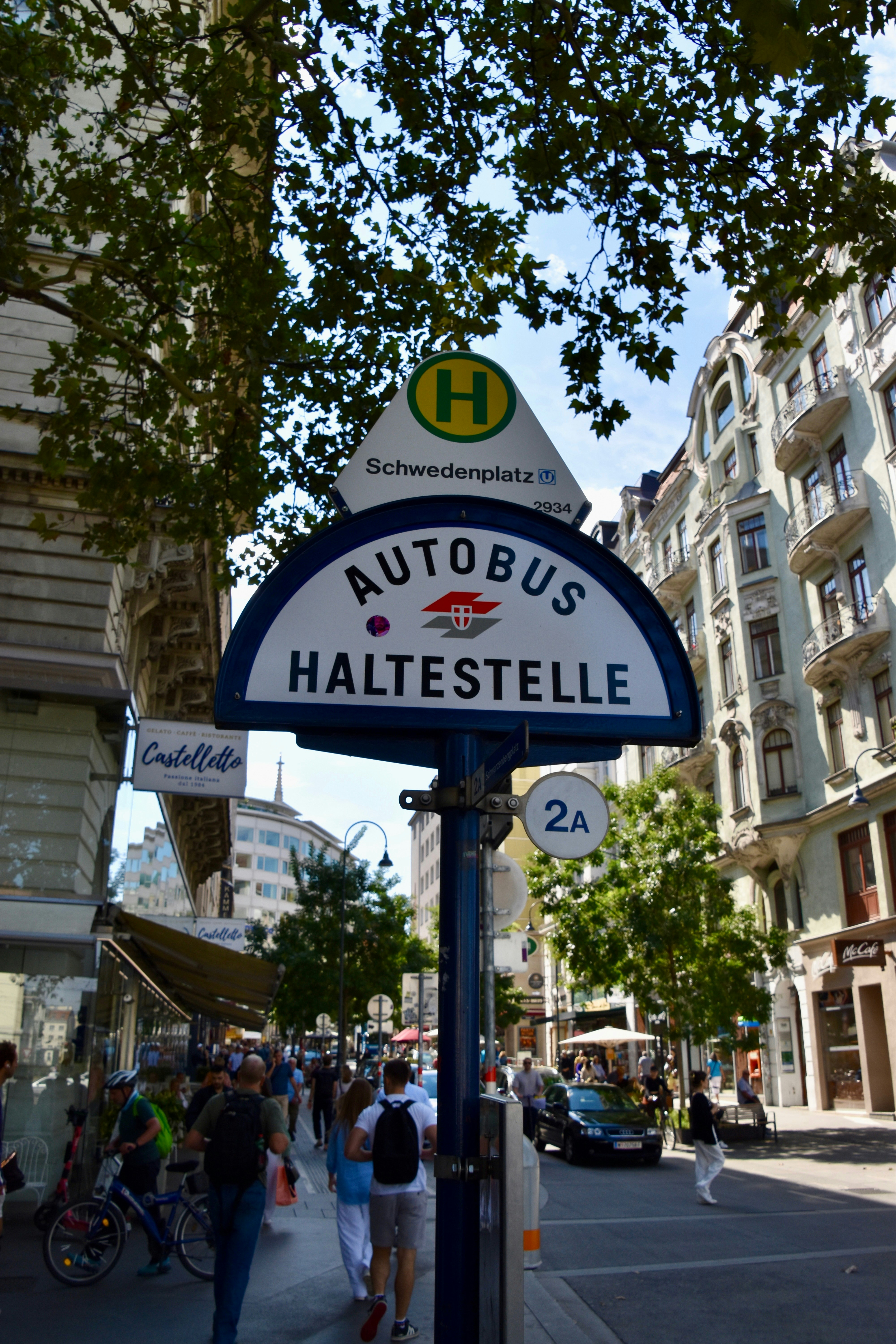 Urban Bus Stop in the Heart of a Bright European Street