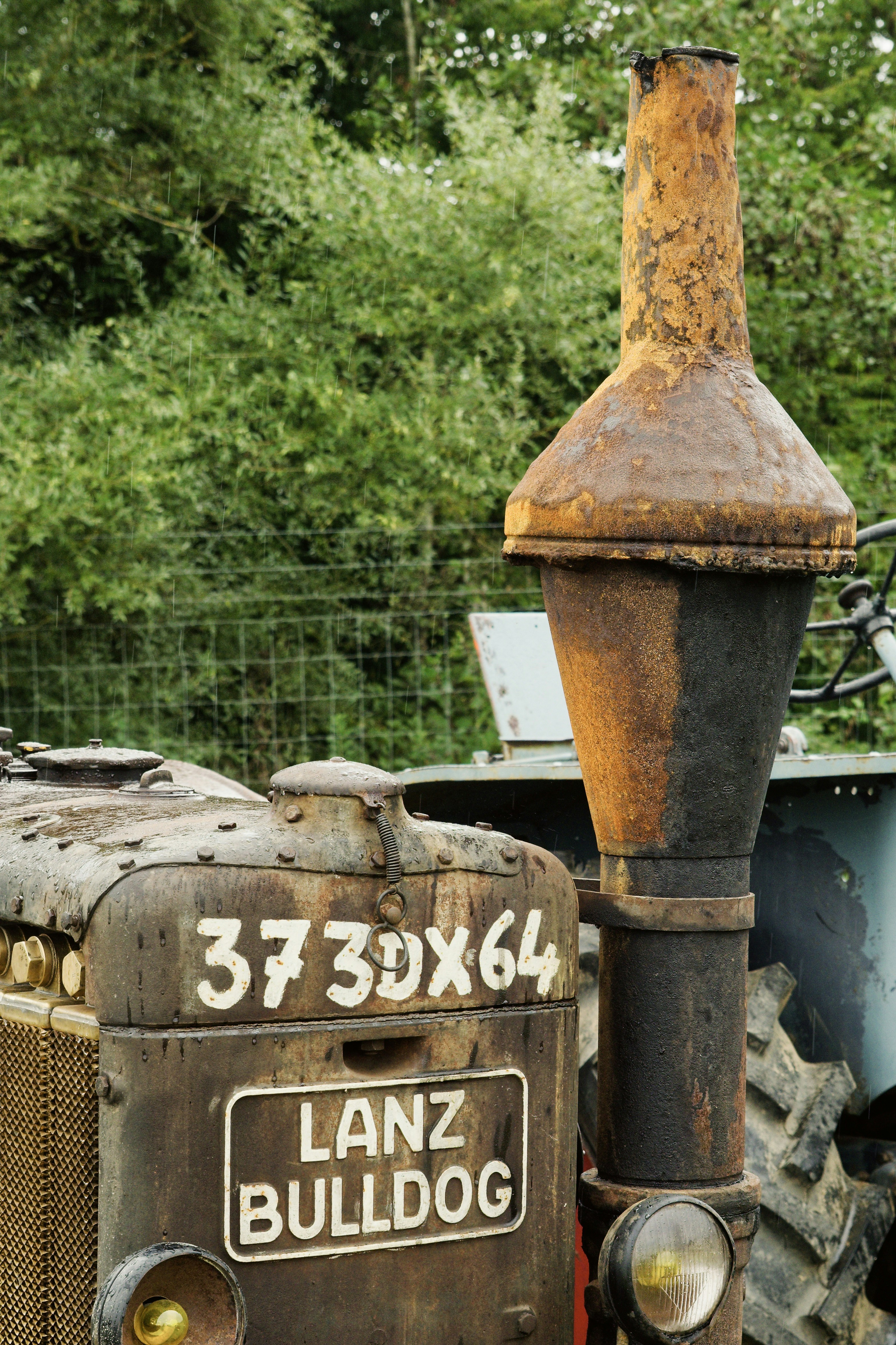 Weathered Lanz Bulldog Tractor Against a Verdant Backdrop