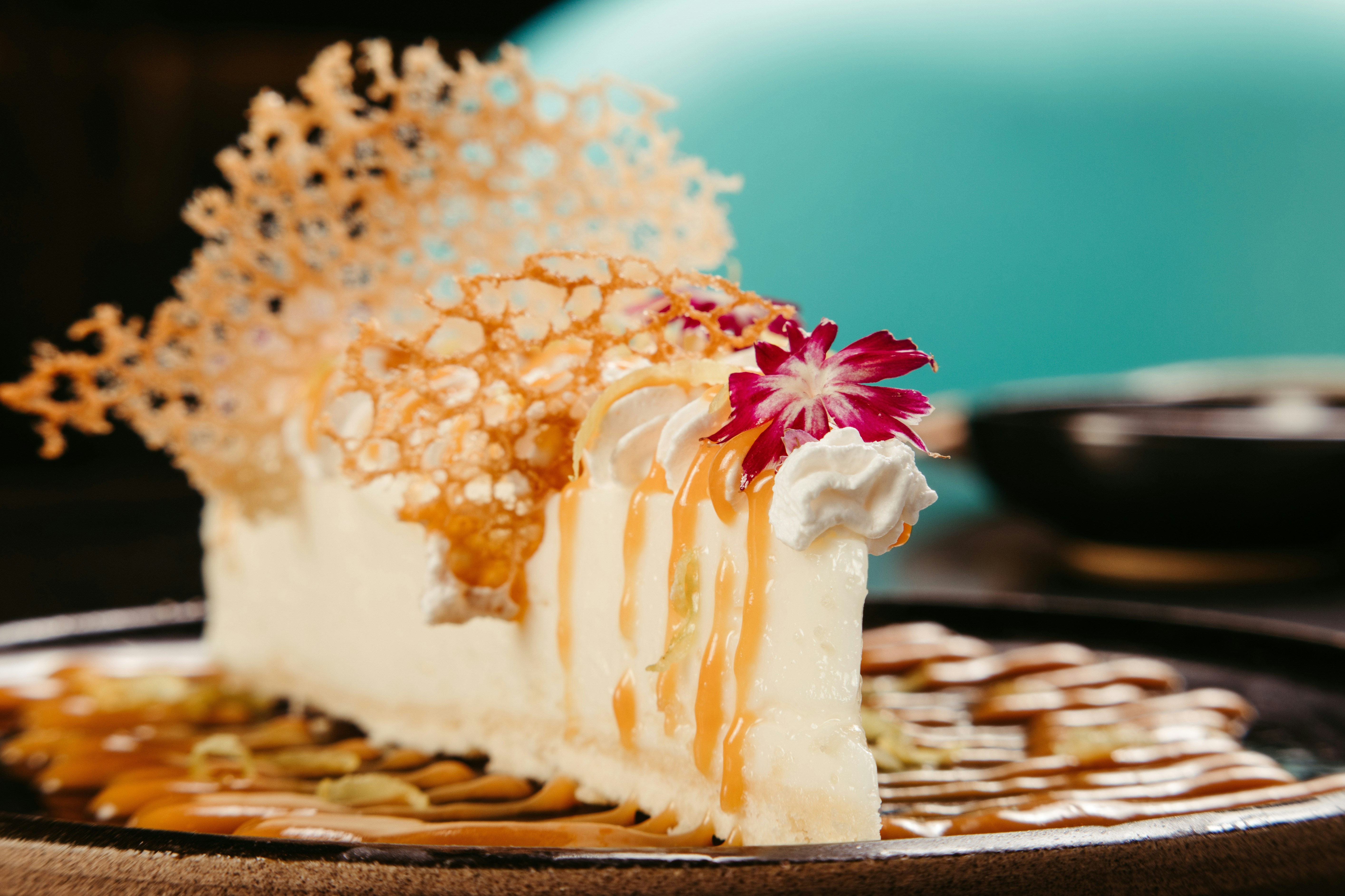 Sugar Lace and Caramel Drizzle: A Dessert Slice in Focus