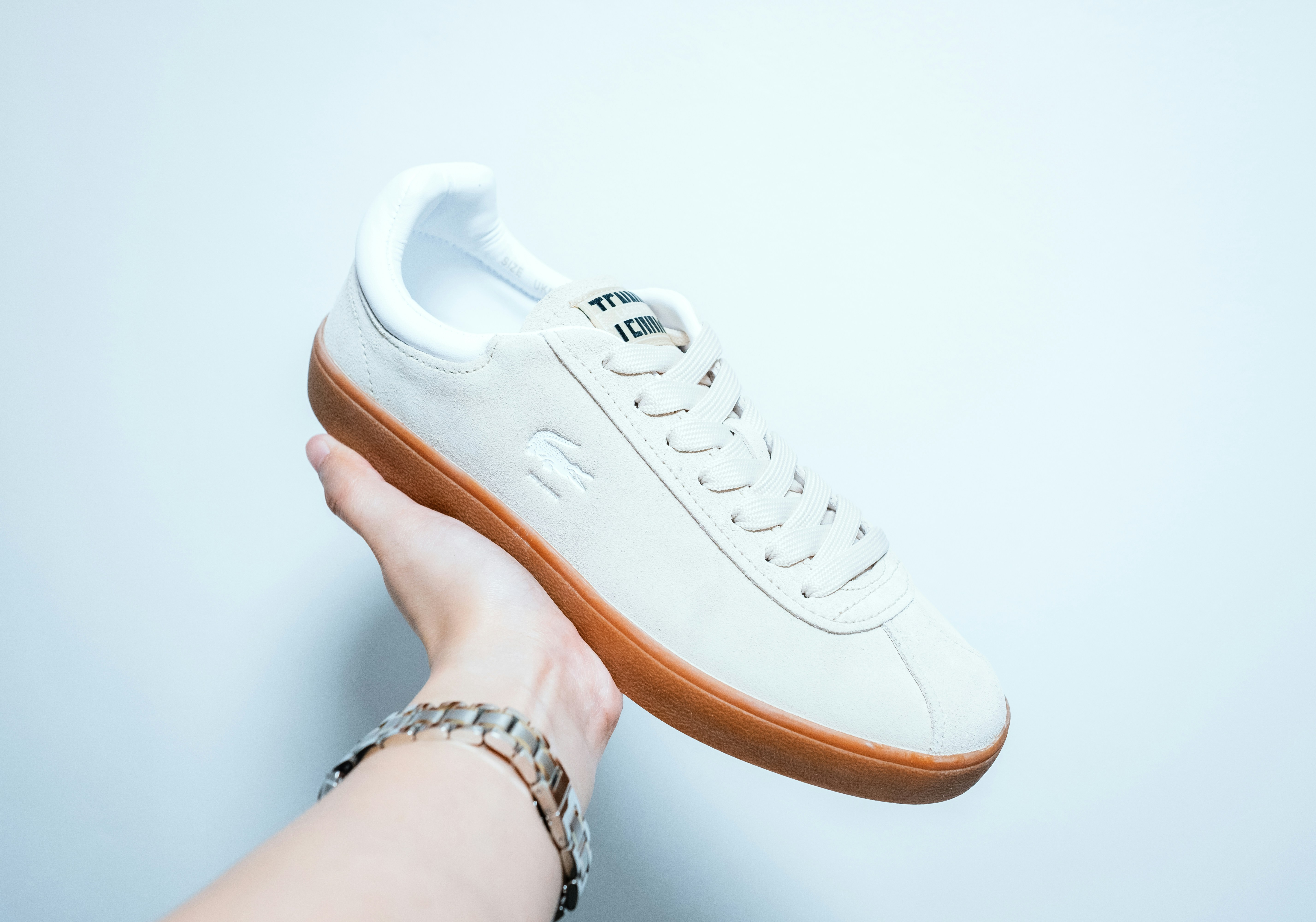 A woman's hand holding a white tennis shoe photo – Free Trainers Image ...