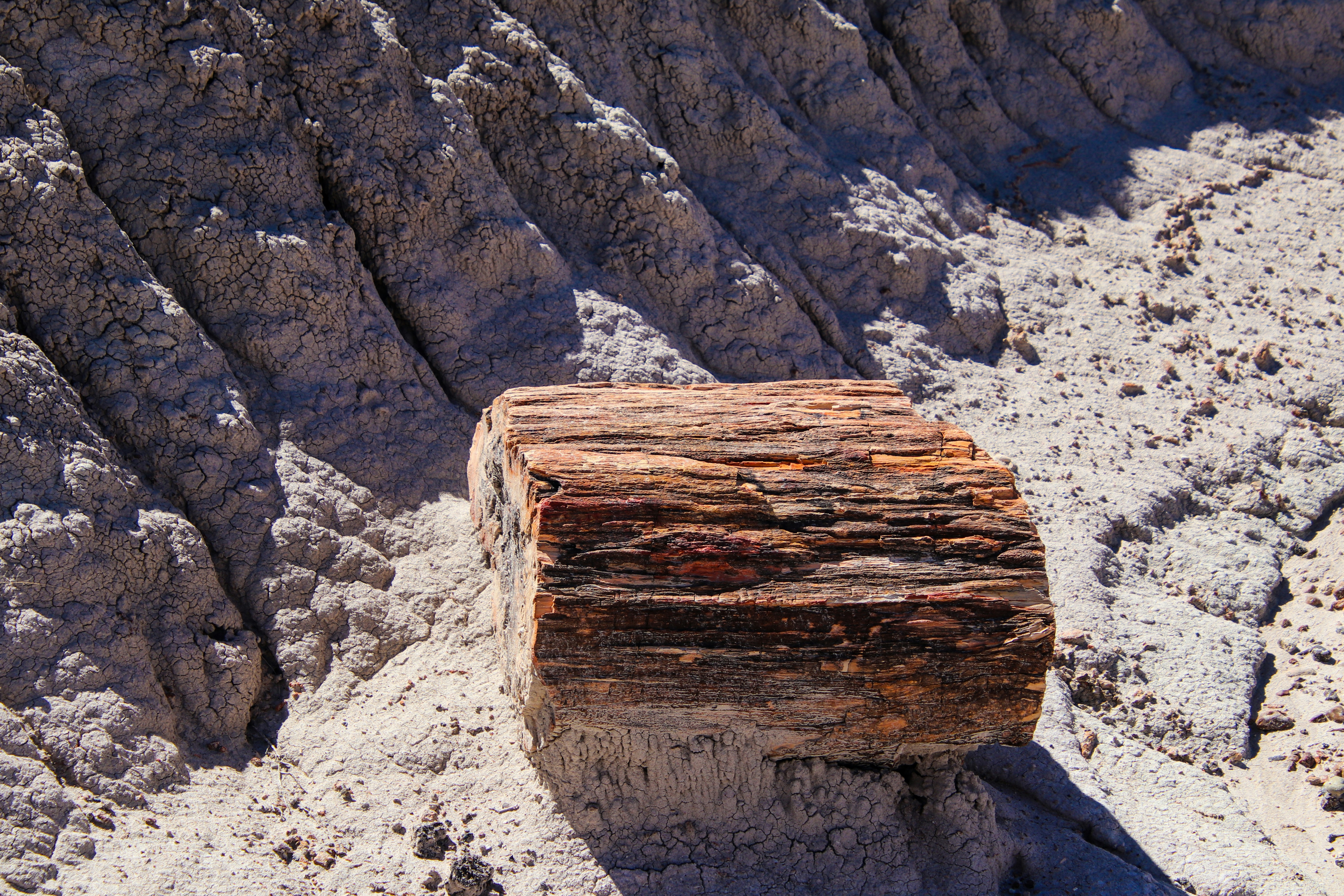 Layered Block of Sediments Rests in Arid Terrain