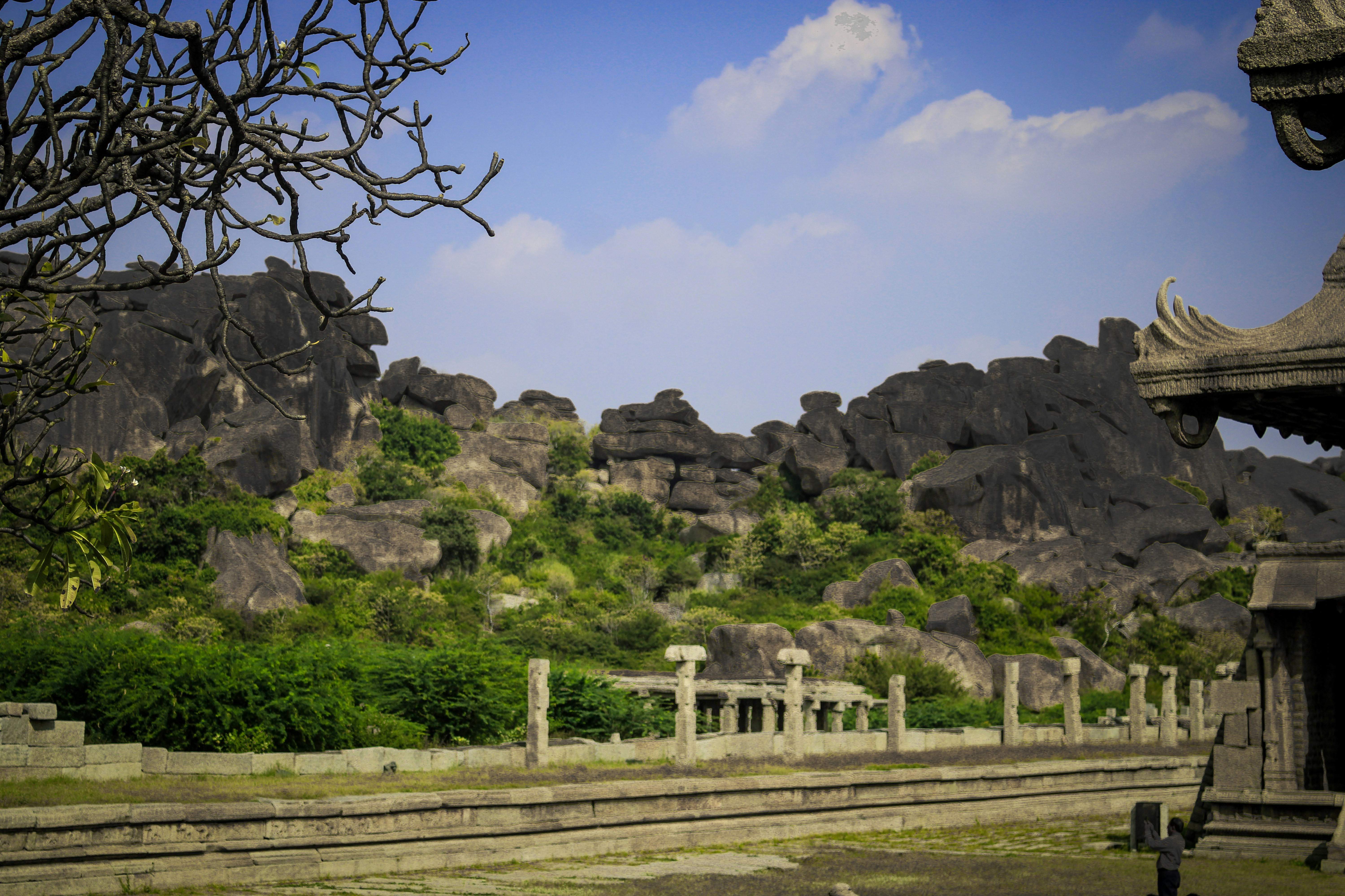 Courtyard overlooking hill, inside Vijaya vitthala temple.