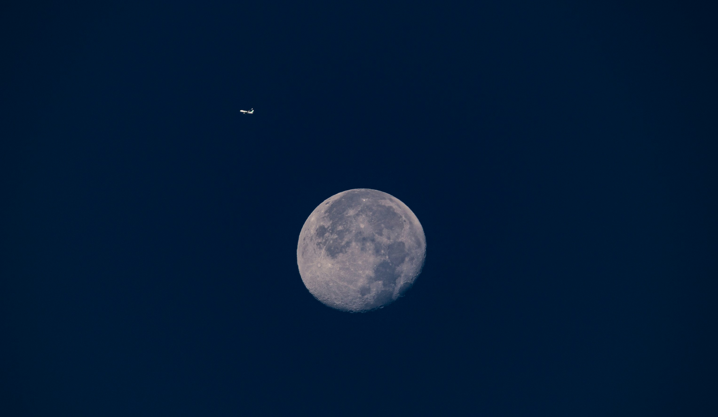A plane flying in the sky with the moon in the background photo – Free ...