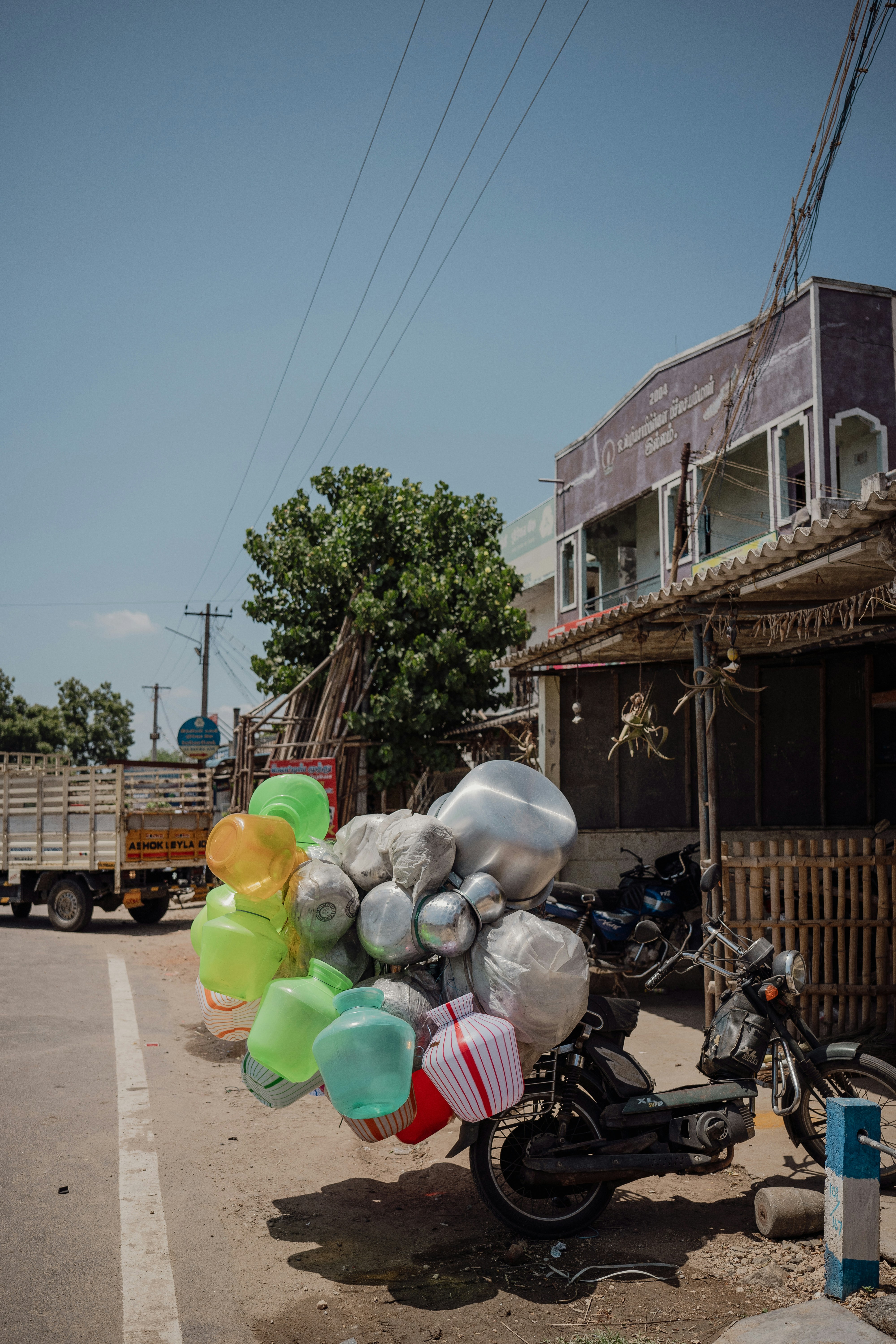 Colorful Balloon Bouquet by a Streetside Scene