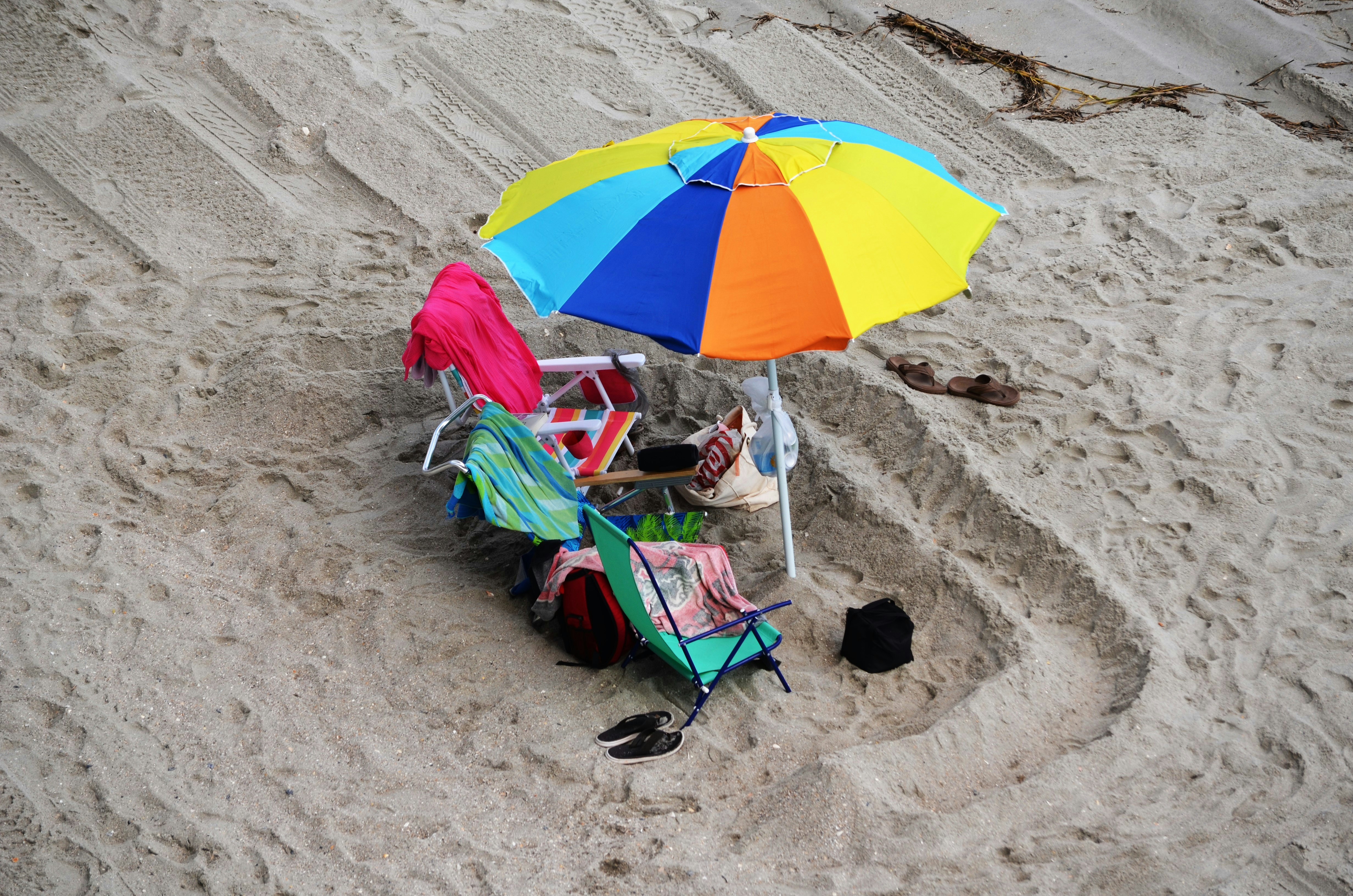 Beach chairs, umbrella, towels etc.