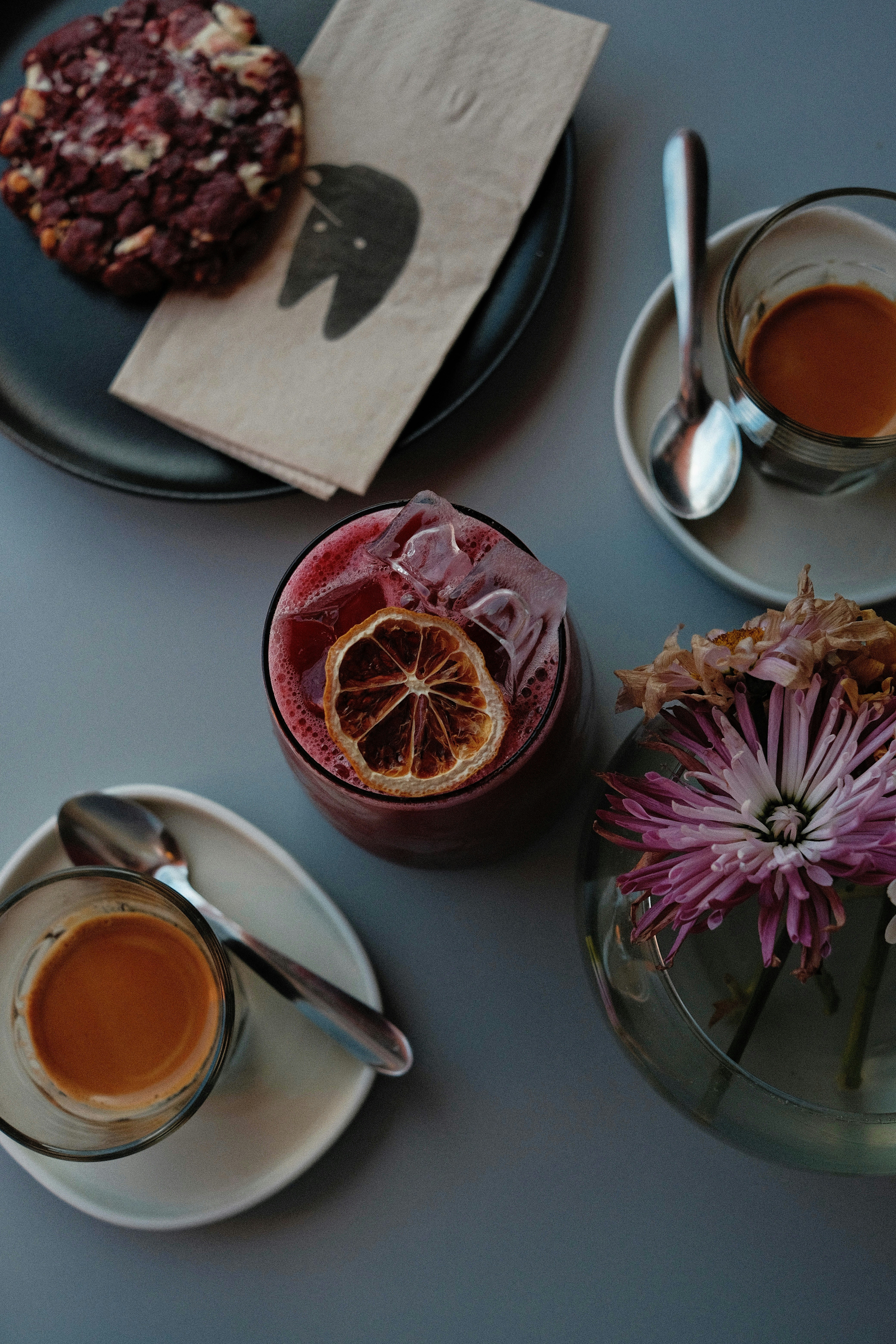 Dried-Orange Oasis: A Velvet Tabletop Still Life