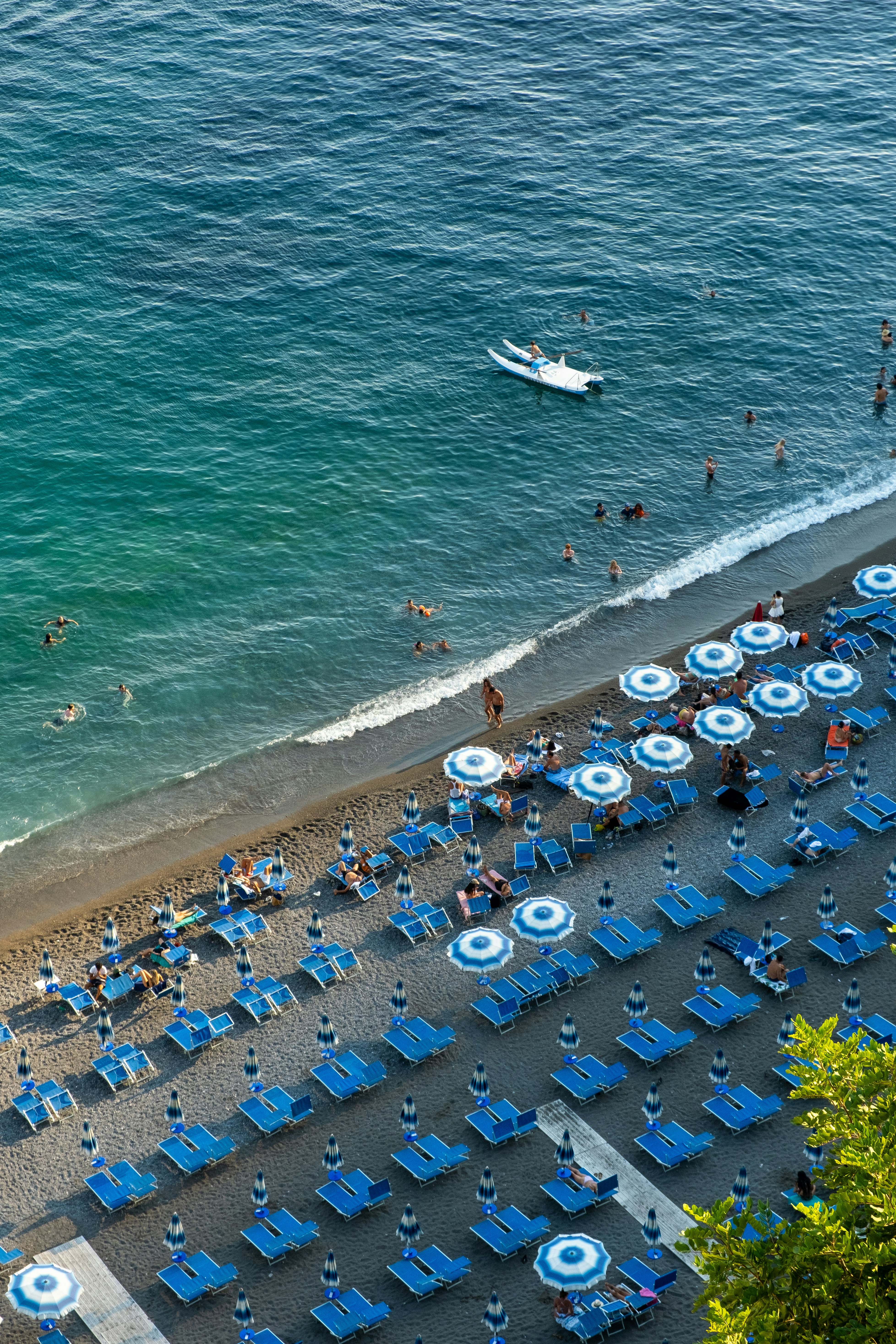 Beach with blue beds in Positano