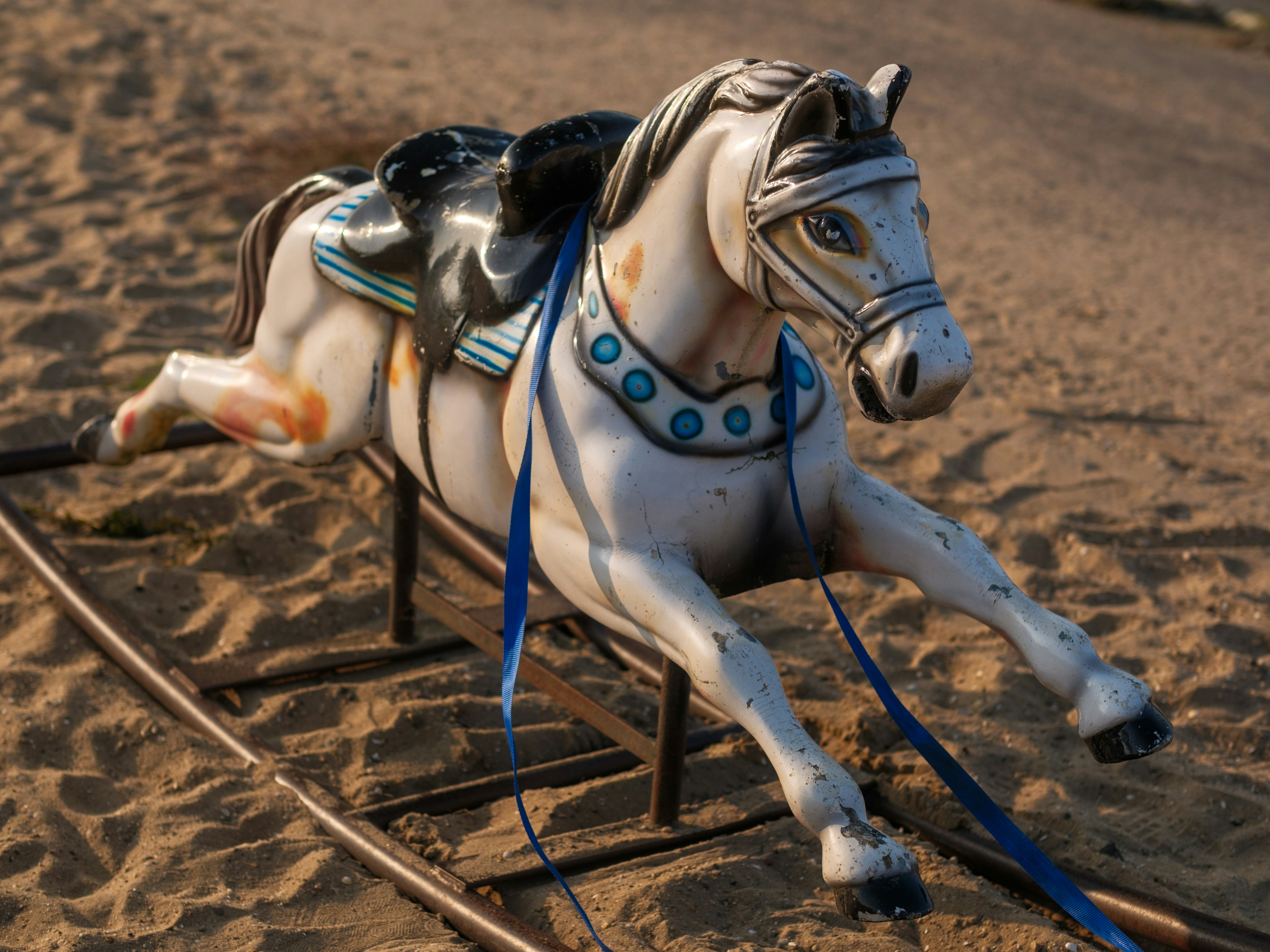 Sunlit Carousel Stallion on Sandy Rails