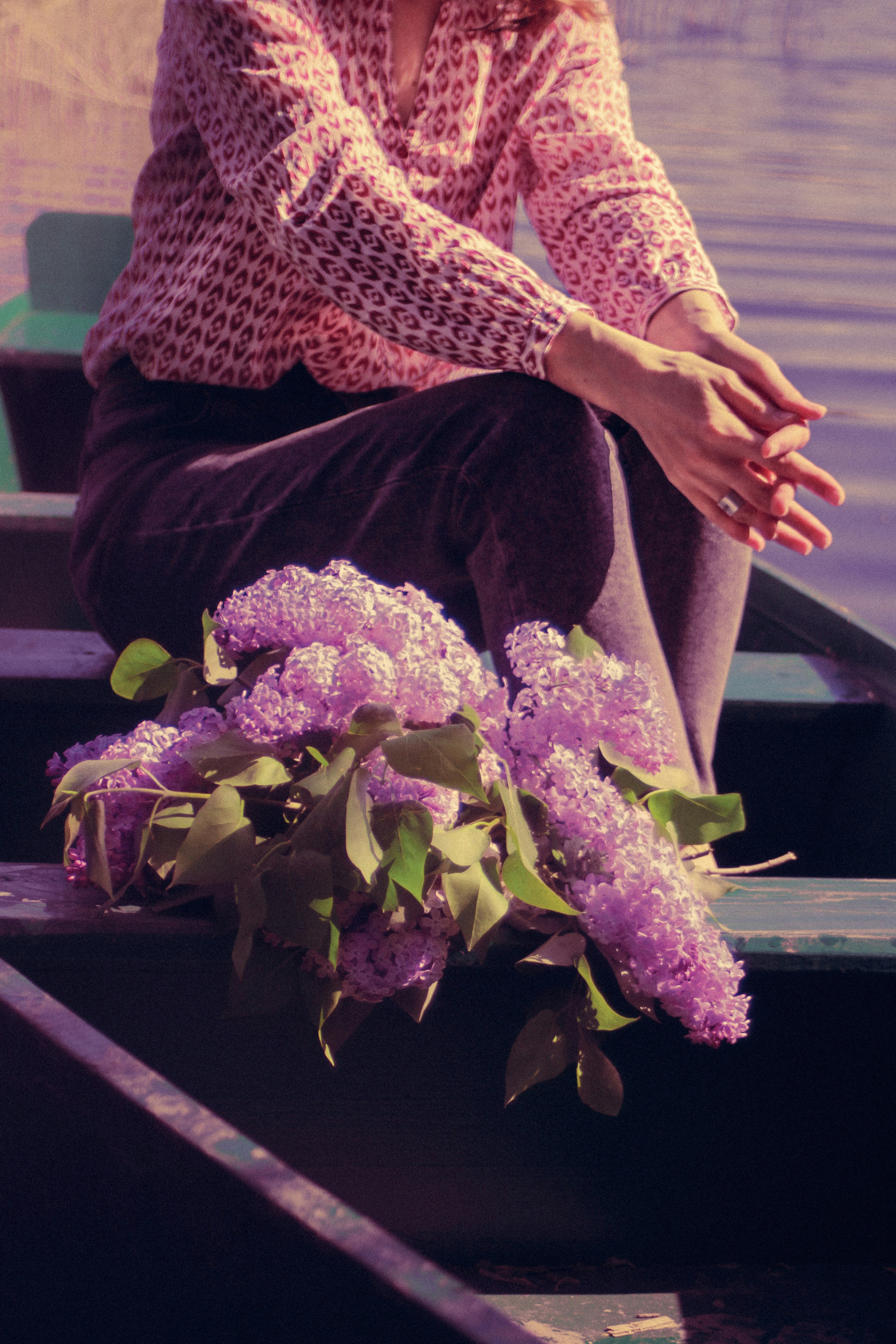 Lilac on the Quiet Boat: Soft Light and Stillness