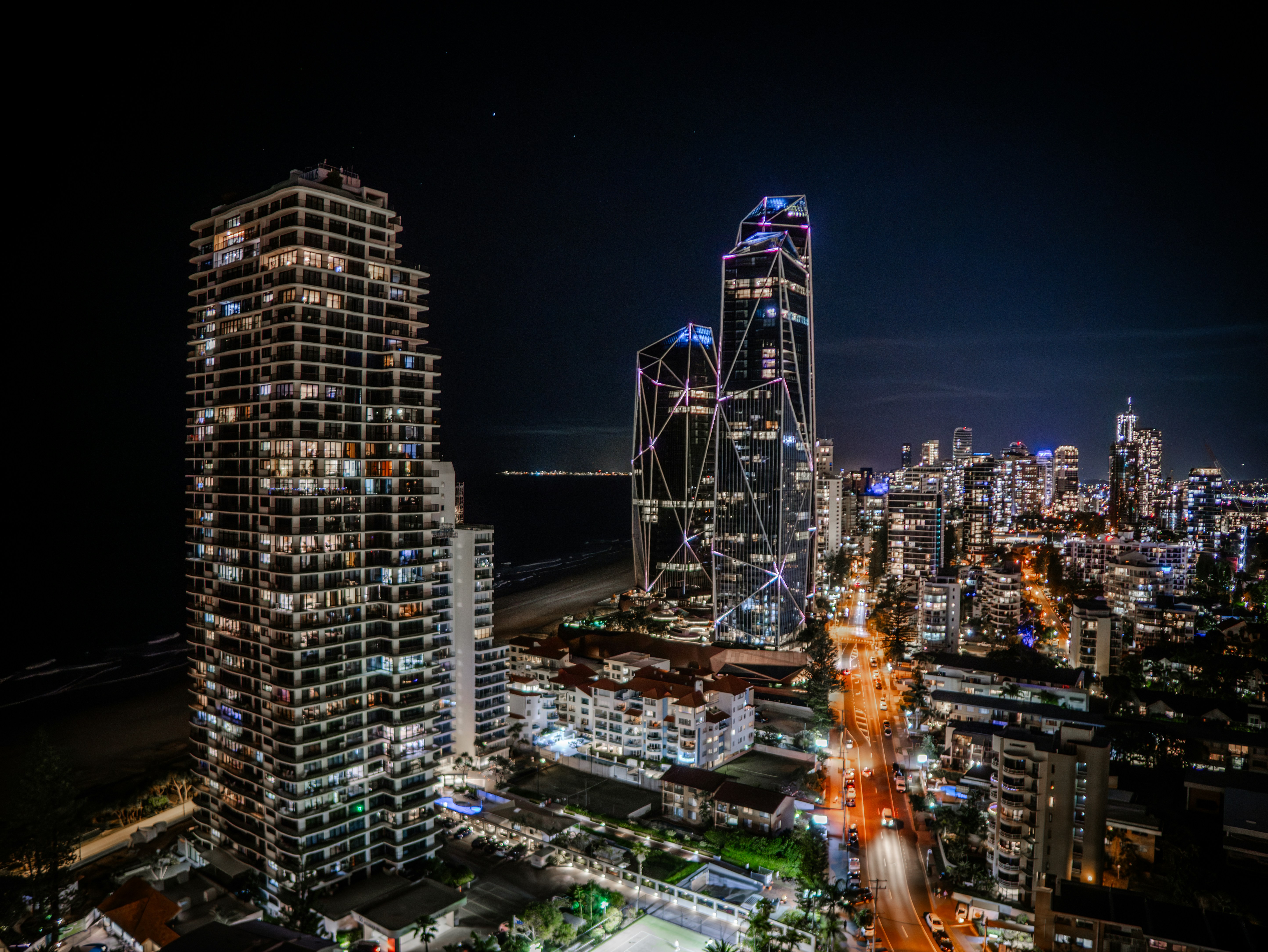An aerial view of a city at night photo – Free Surfers paradise qld ...