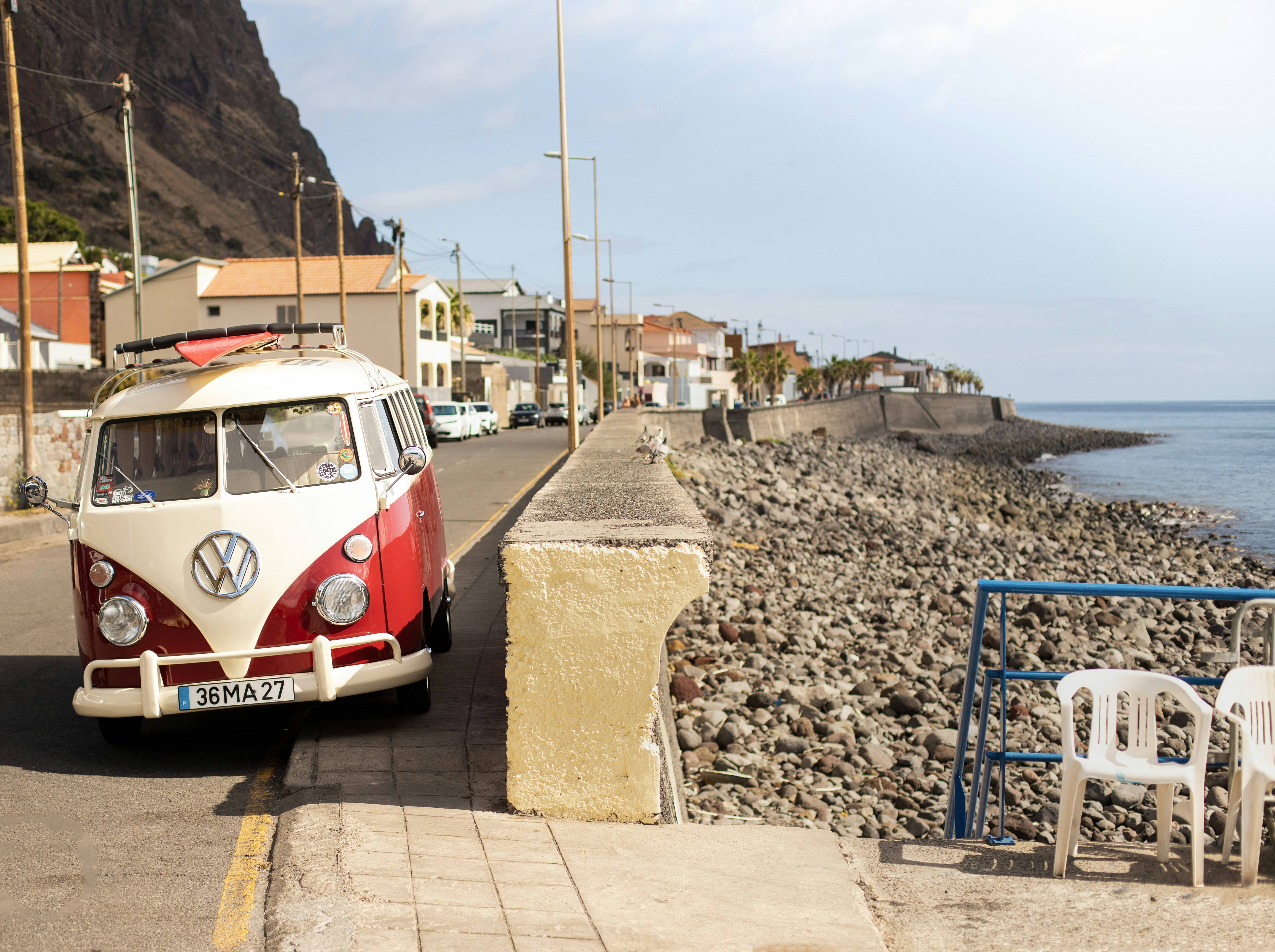 Retro Coastal Journey: A VW Van's Scenic Stop
