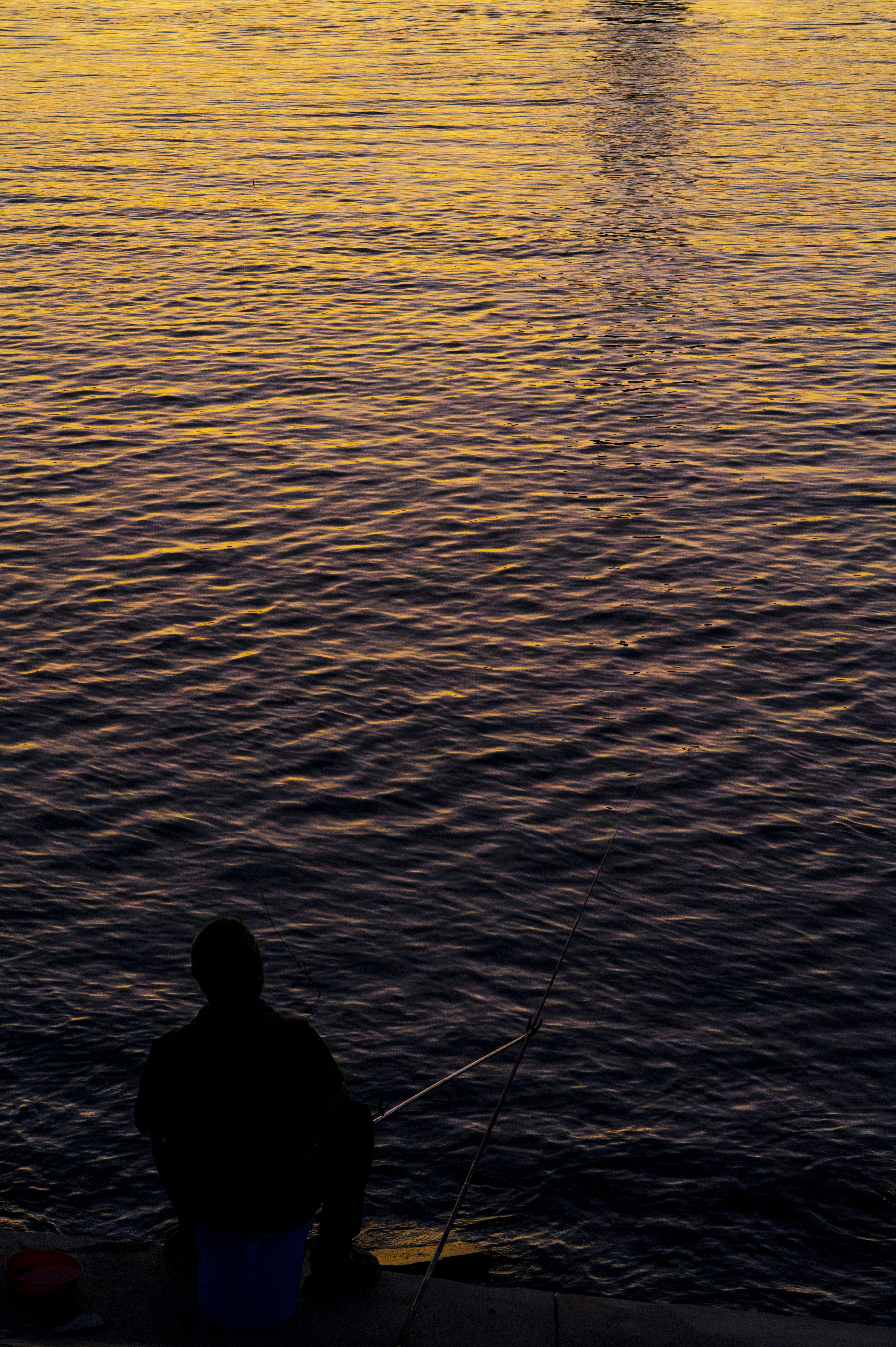 Twilight Silhouette at the Water's Edge: A Lone Angler
