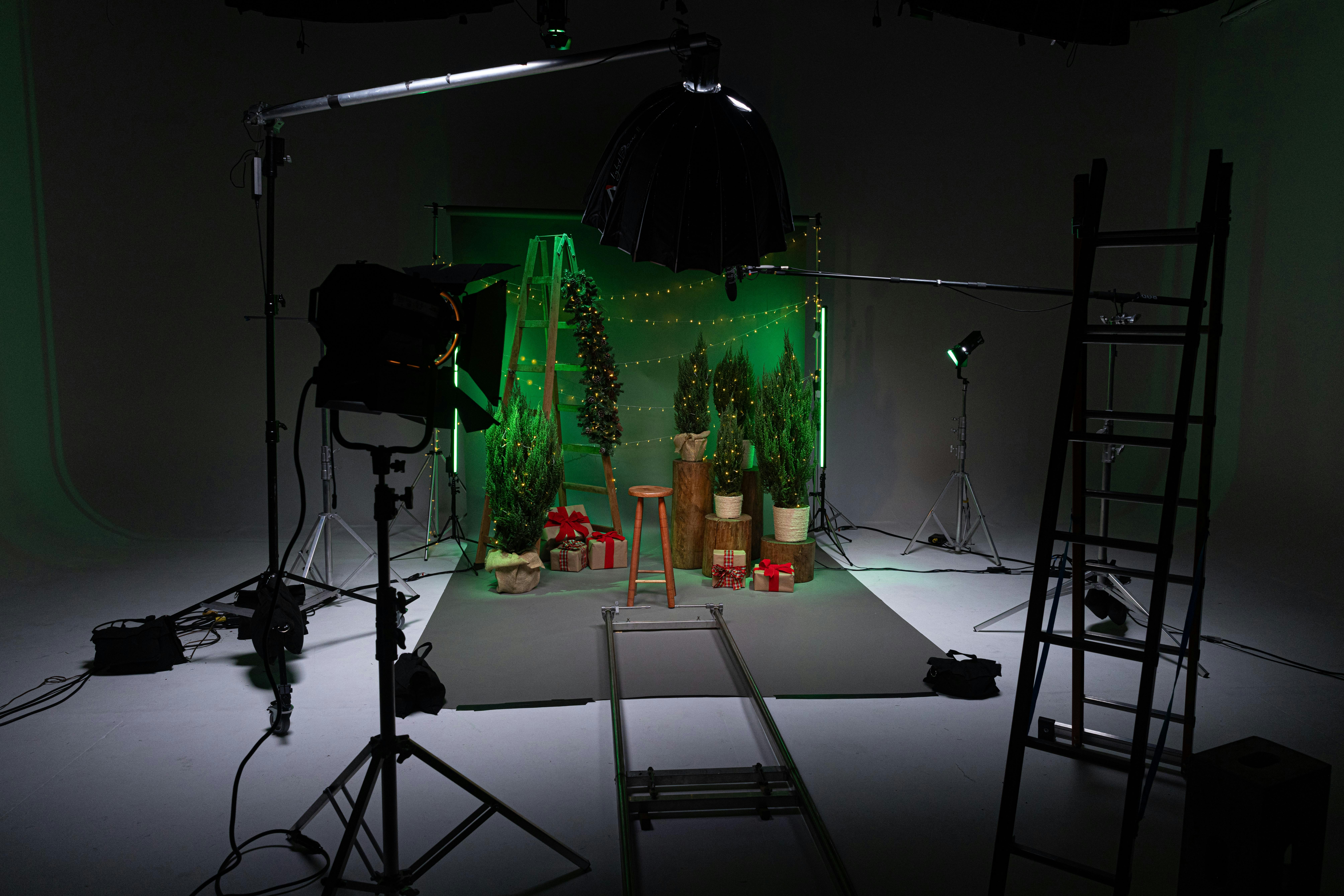 A photo studio set up with green lighting photo – Free Studio Image on ...
