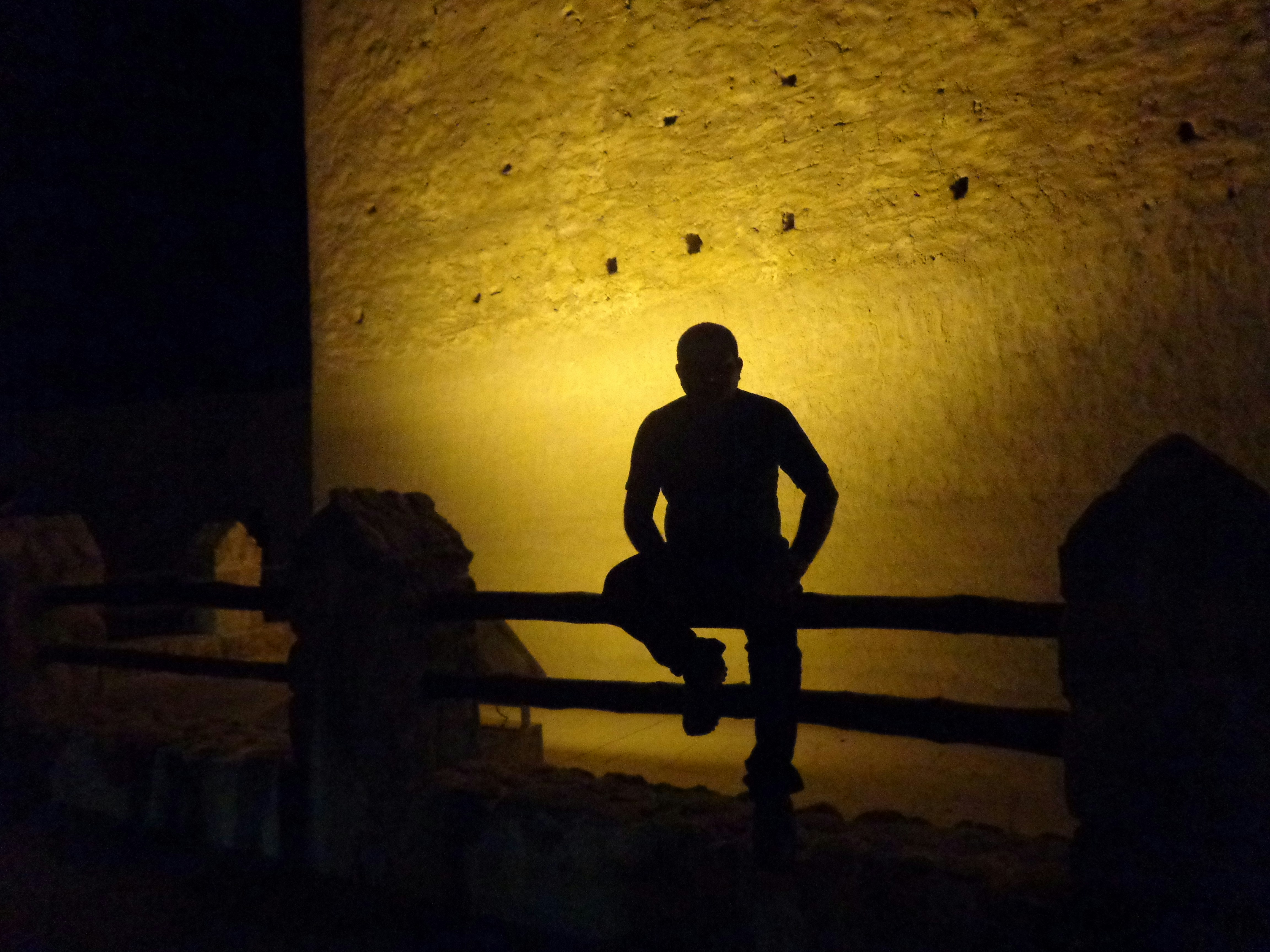 Amber Wall Silhouette: Quiet Night by the Sea Gate