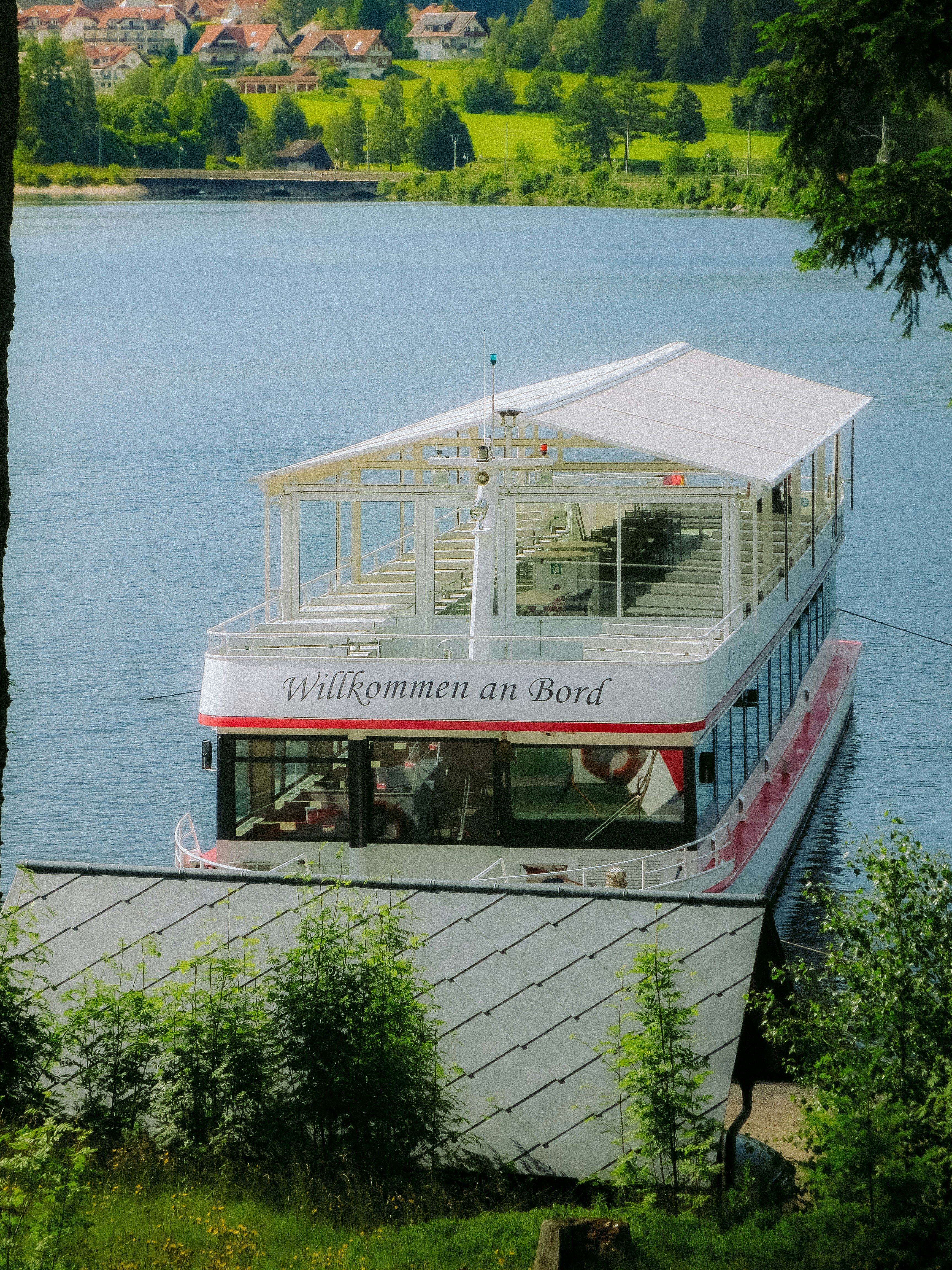 A large boat on a body of water