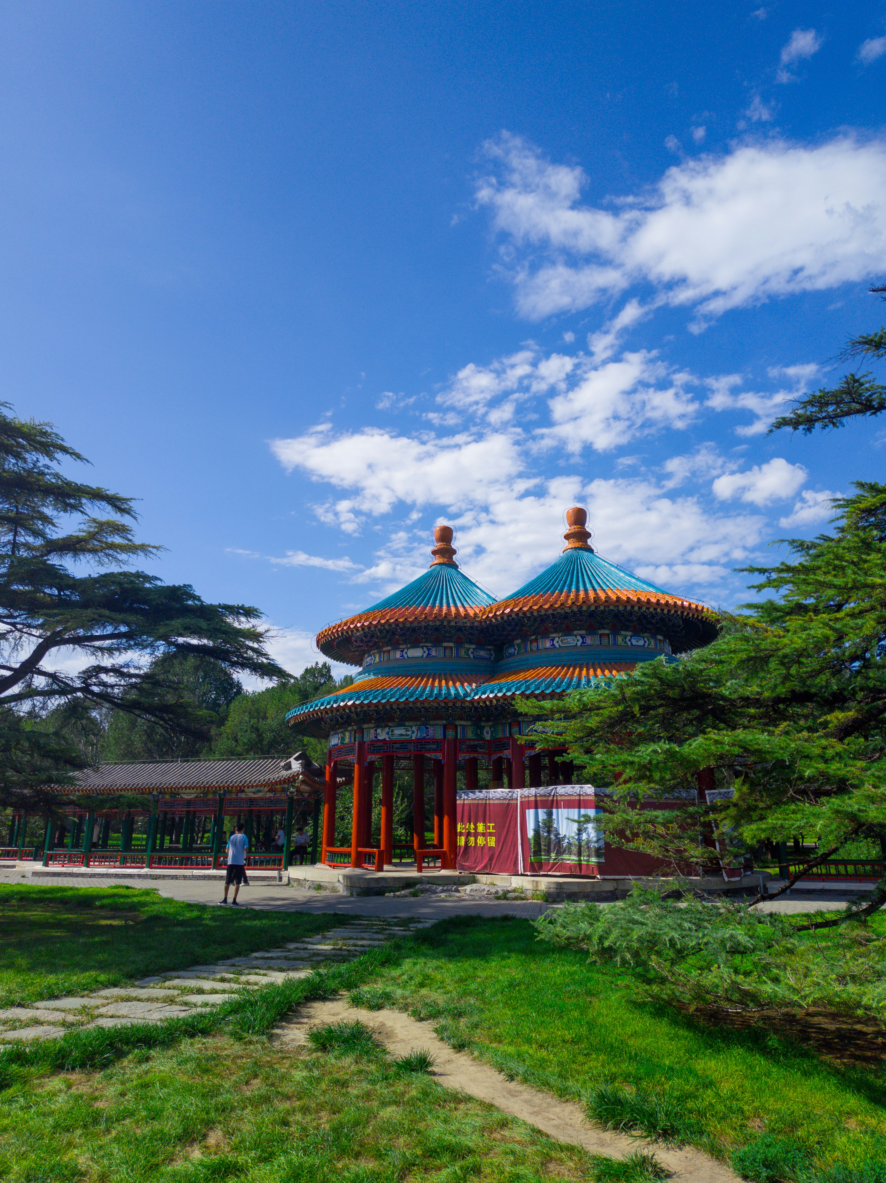 Twin-Topped Pavilion Under a Cerulean Sky