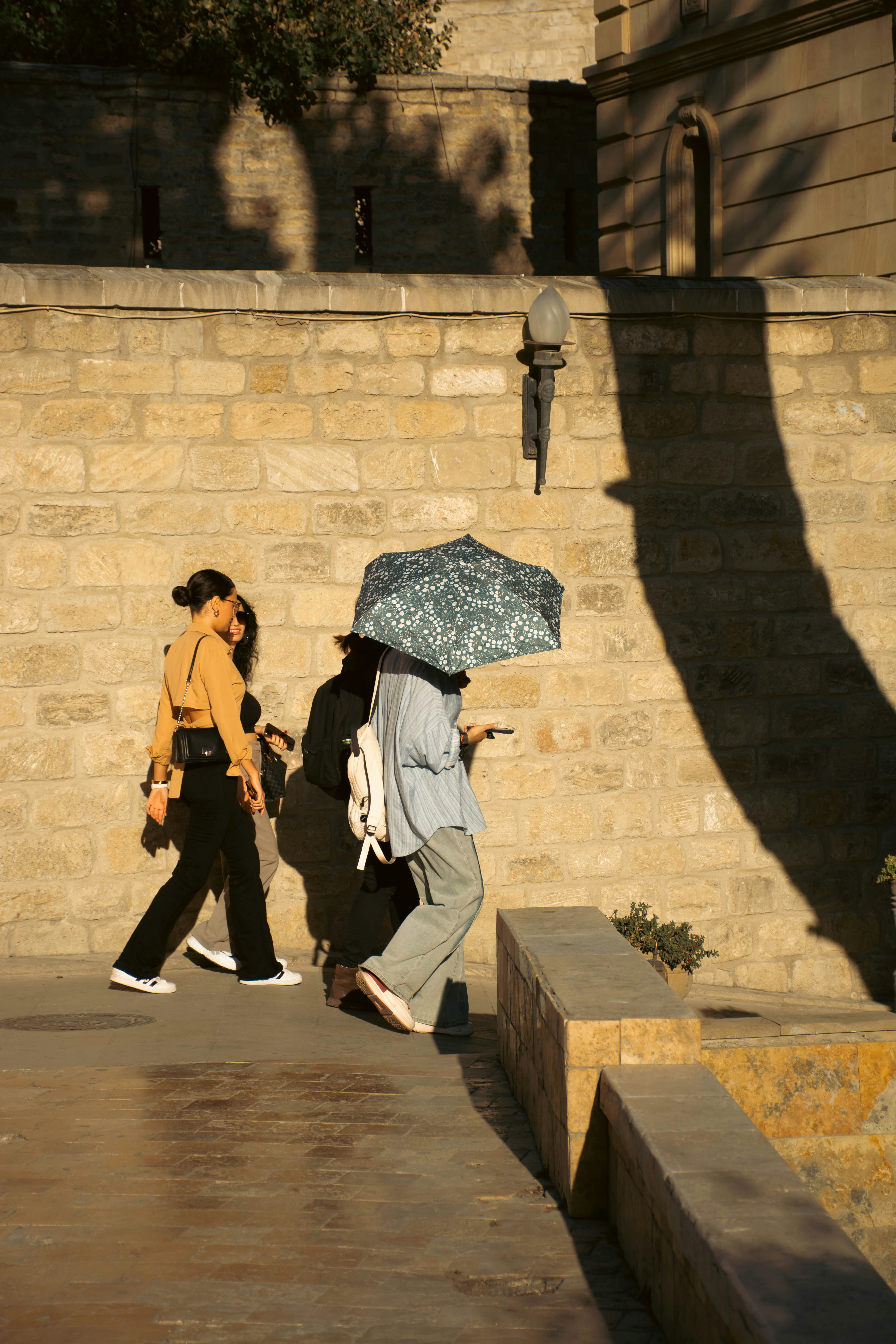 Sunlit Steps: Morning Shadow Play Along the Stone Terrace
