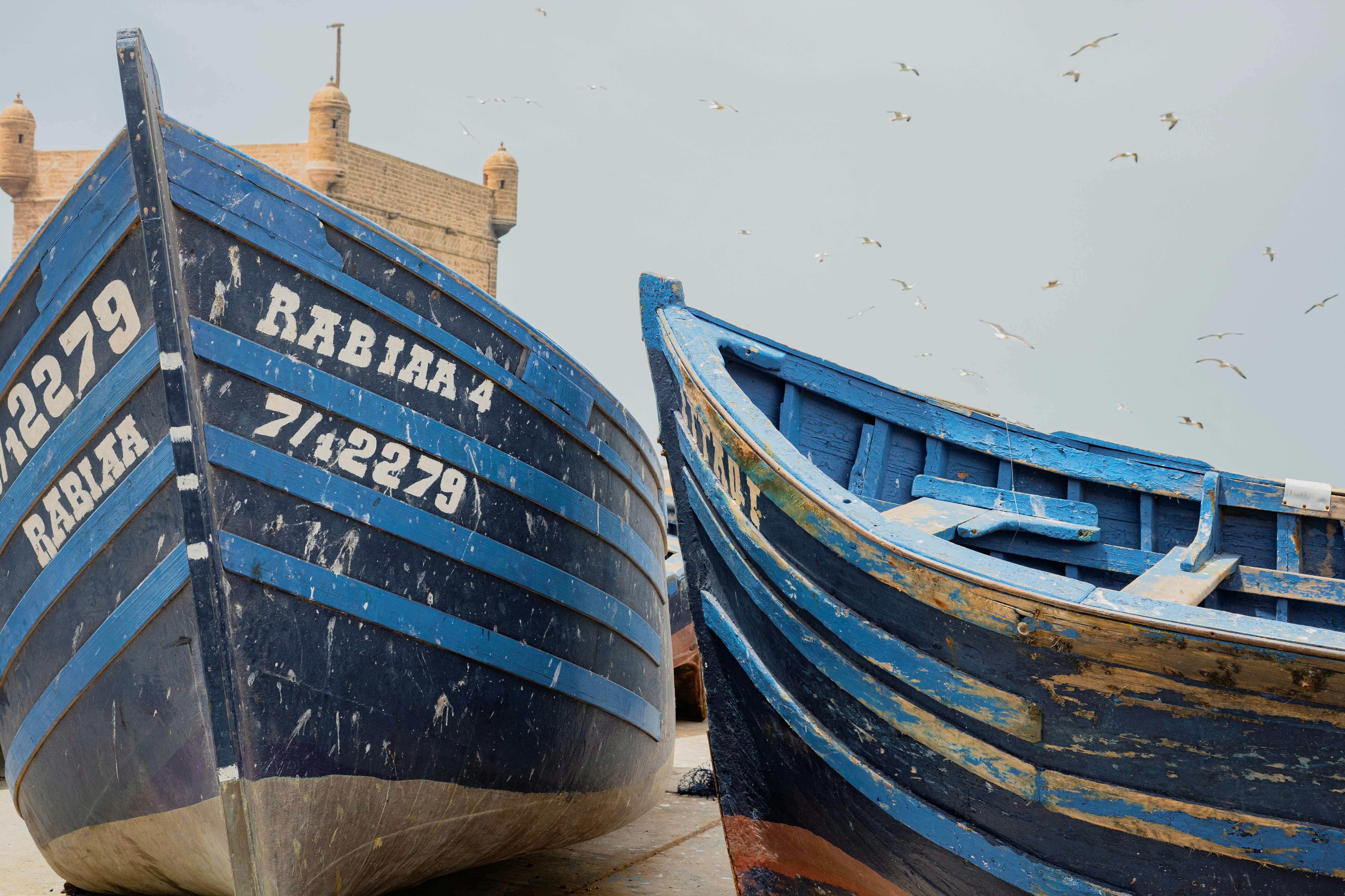 Weathered Blue Prows on a Quiet Shore