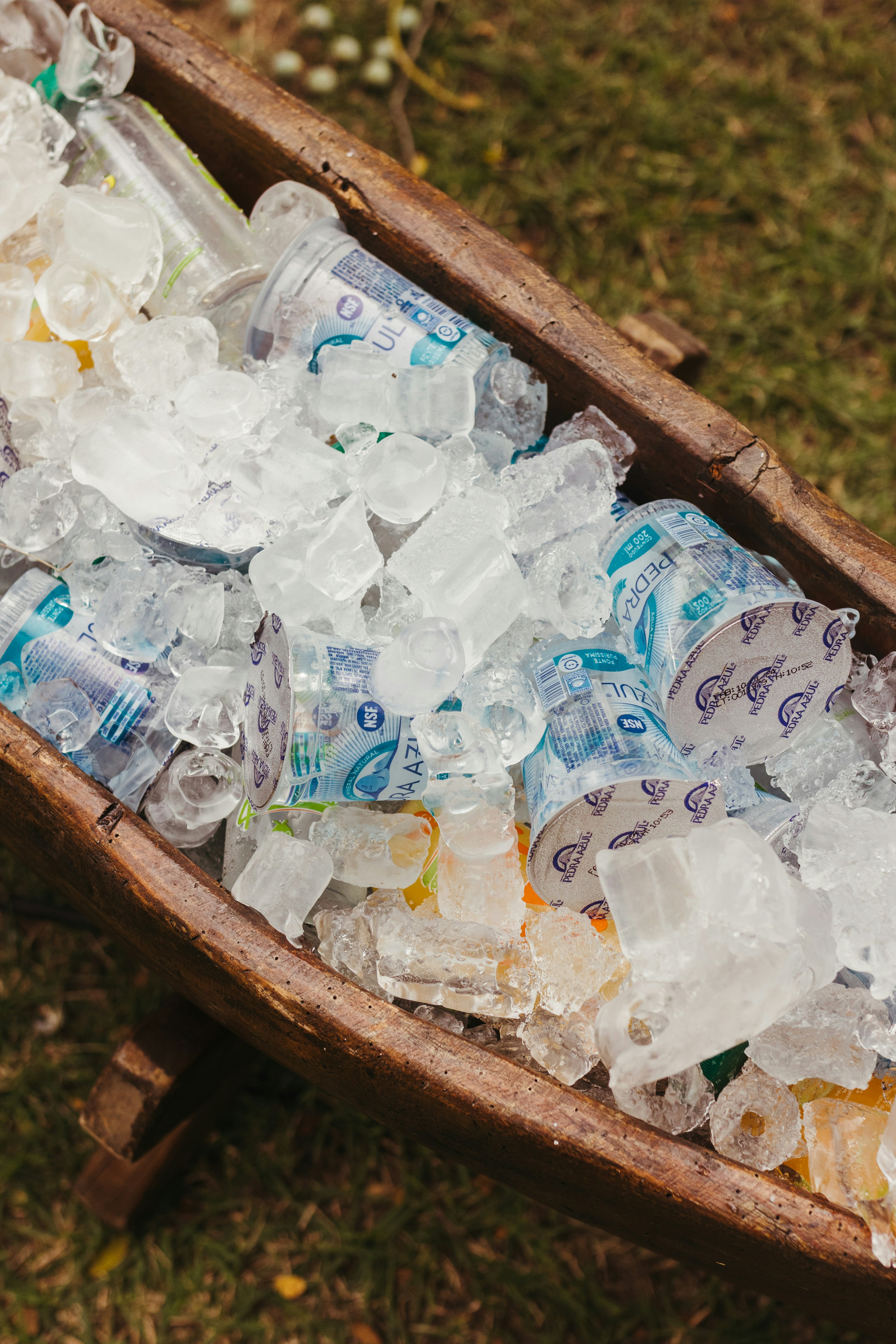 Ice-filled Wheelbarrow: Recycled Bottles and Frozen Reflections