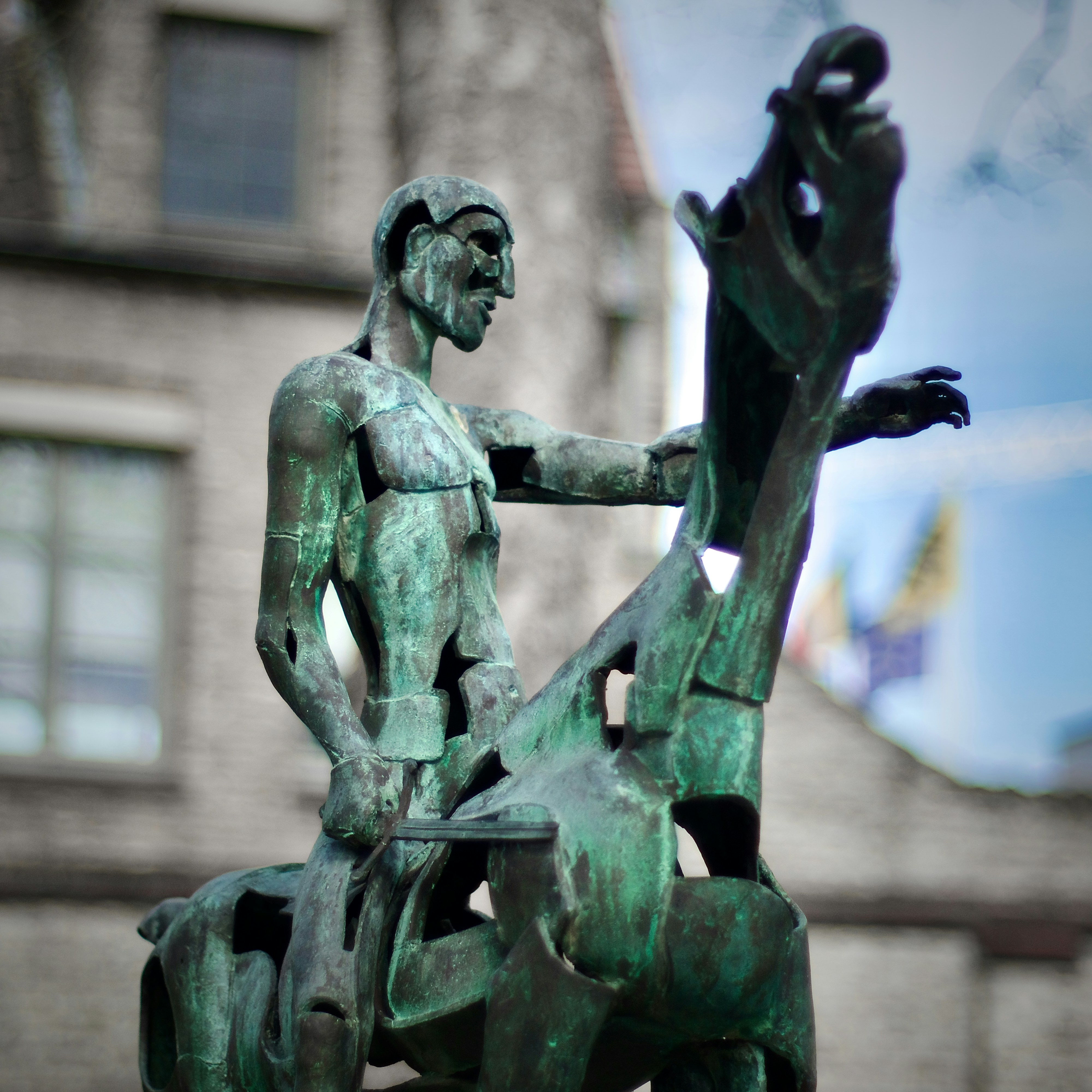 The Patina Rider on a Reared Bronze Steed