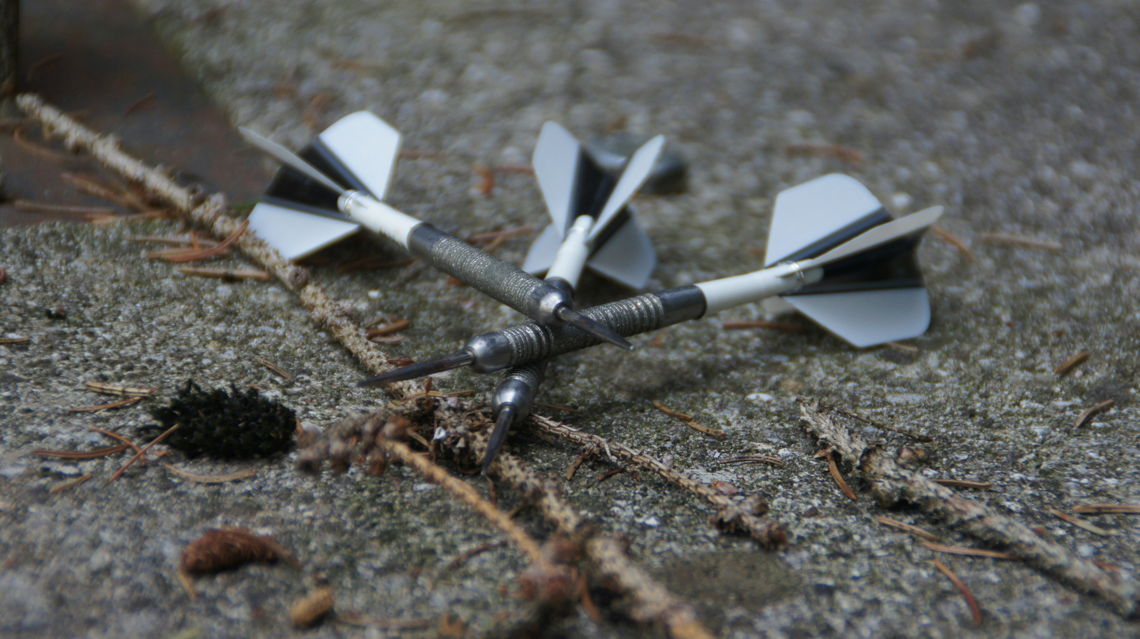 A bunch of metal blades laying on the ground photo – Free Asphalt Image ...