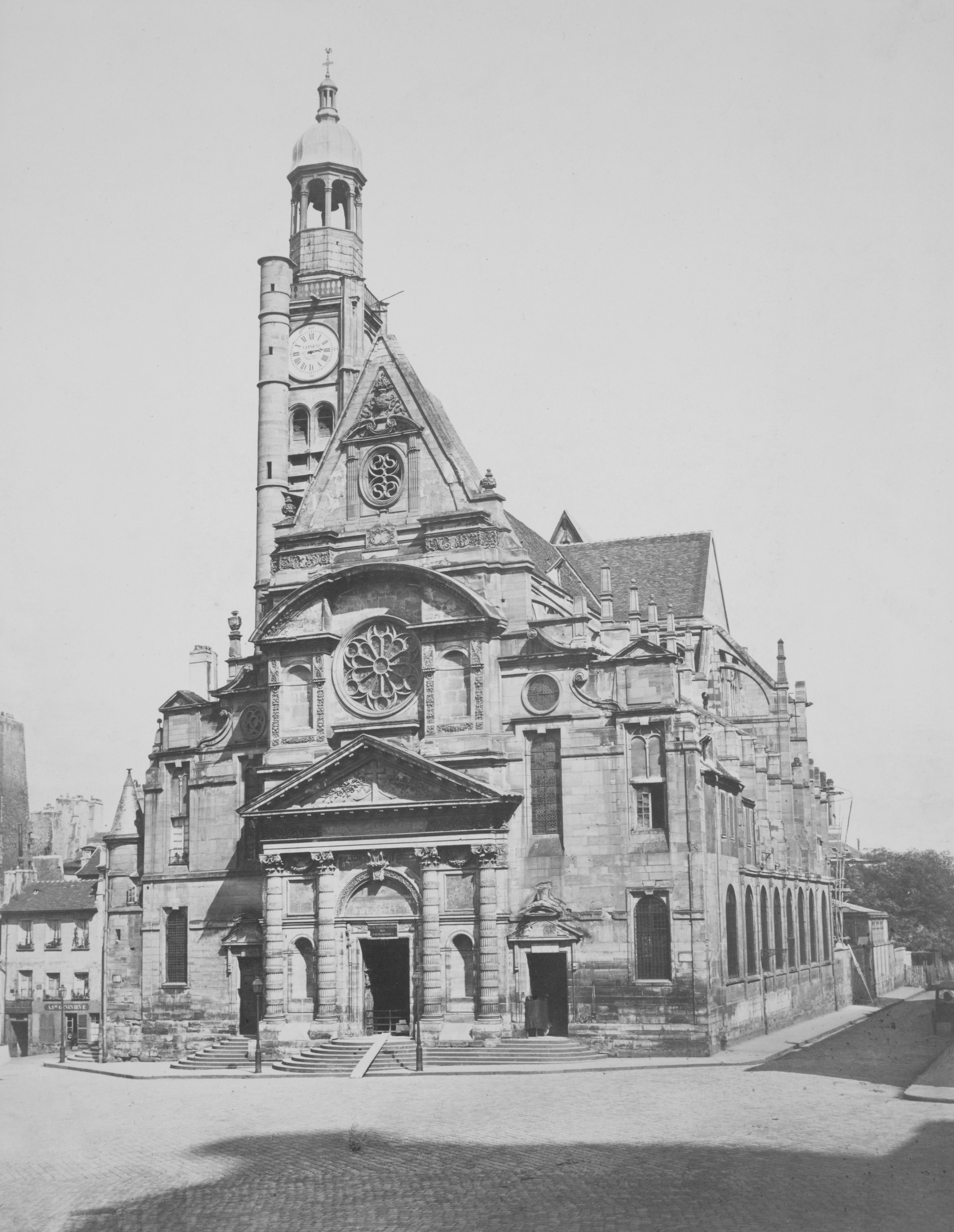 The Clock-Towered Facade: A Timeless Monochrome Cathedral