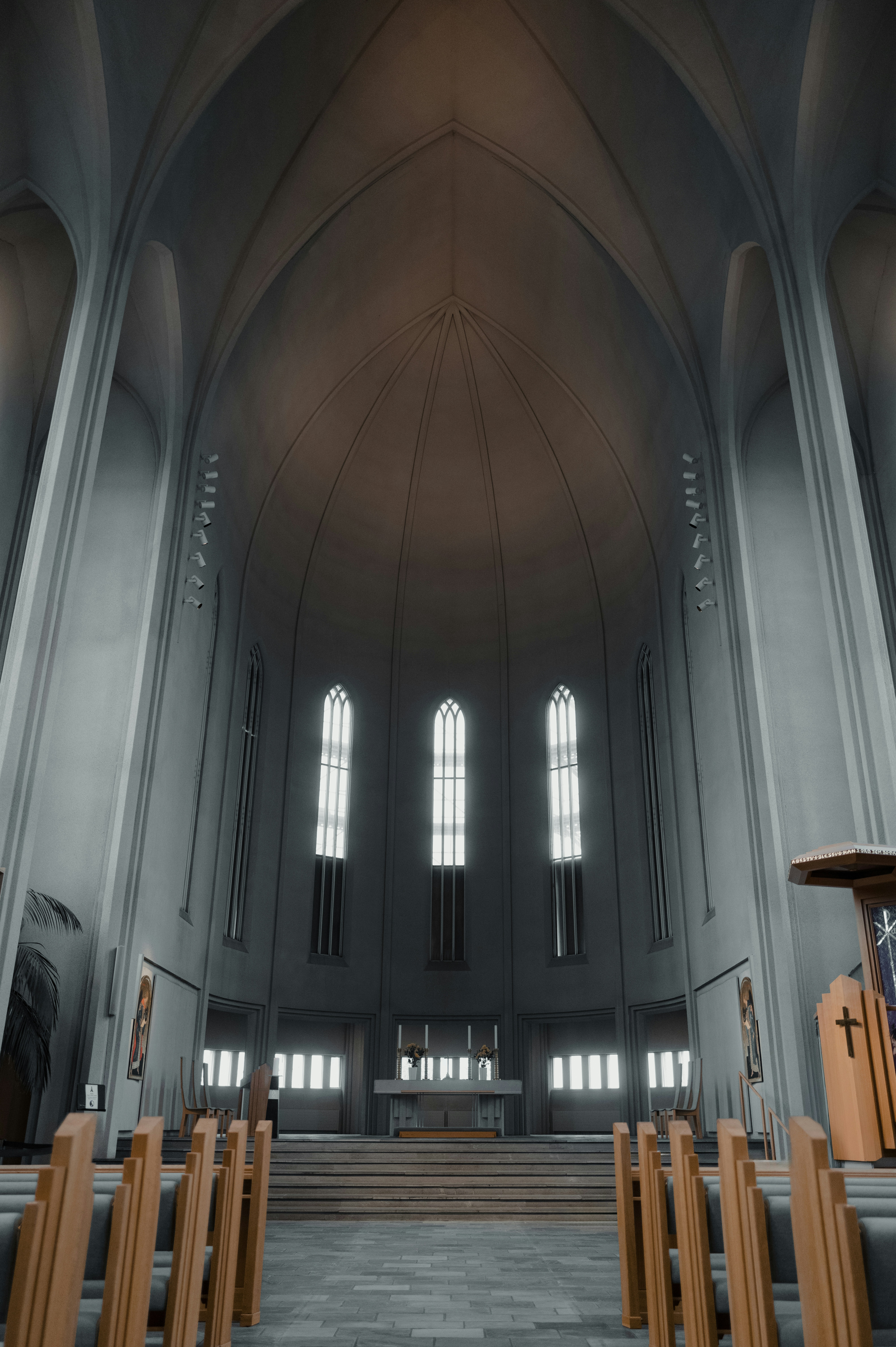 An empty church with pews and a cross photo – Free Hallgrimskirkja ...