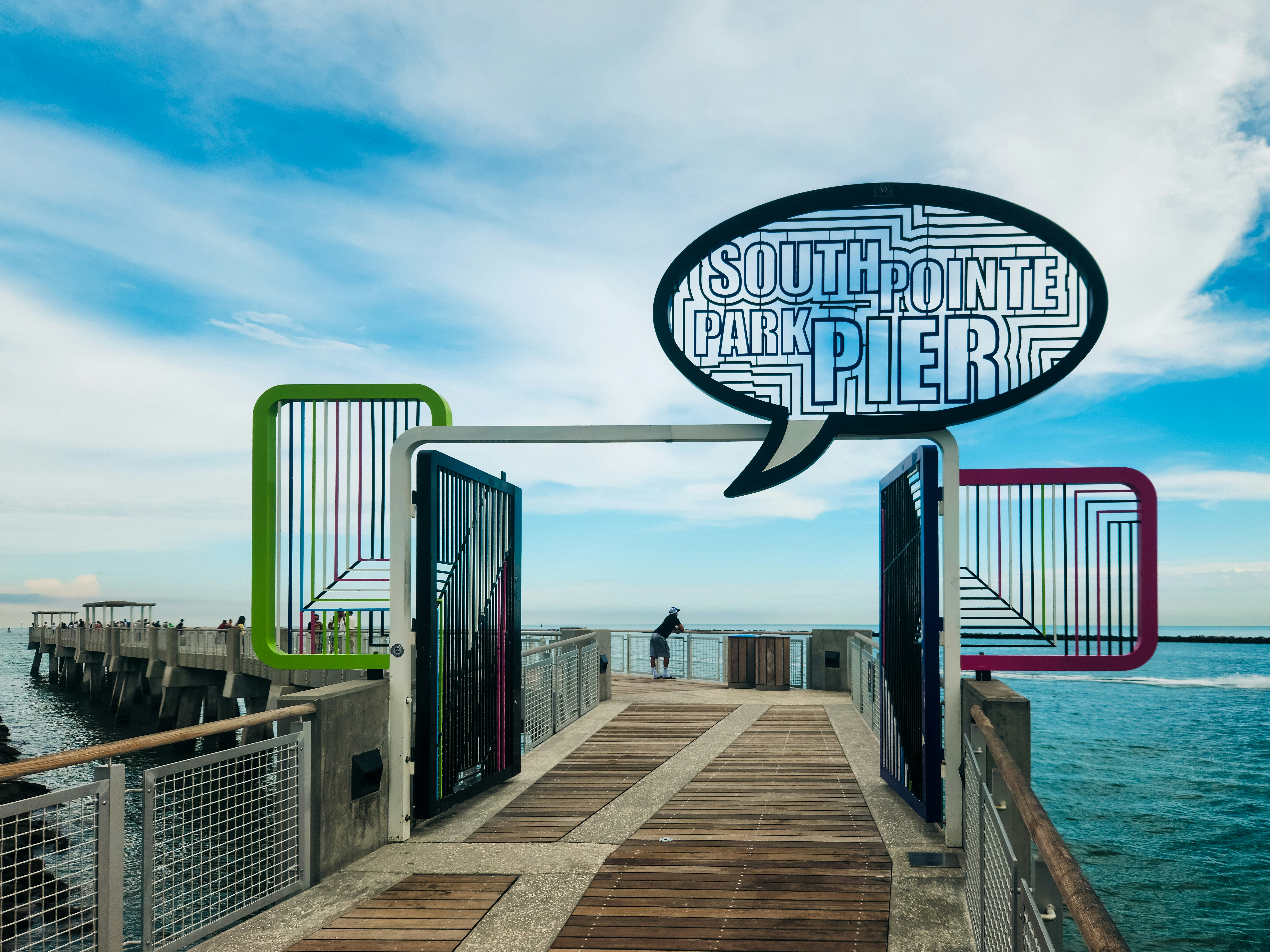 A pier with a sign that says south point pier photo – Free South pointe ...
