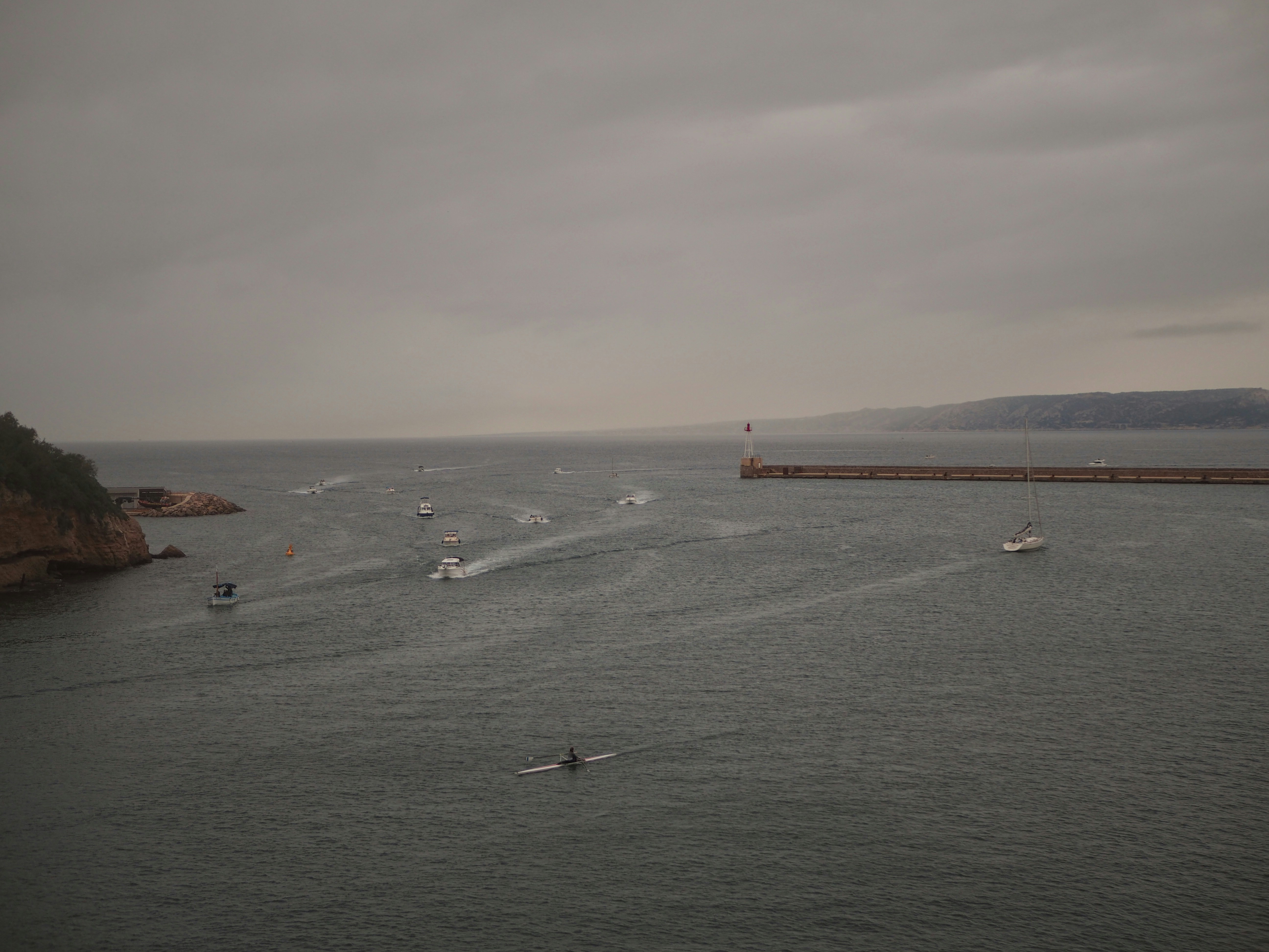 Hushed Horizon Harbor: A Lone Rowing Moment