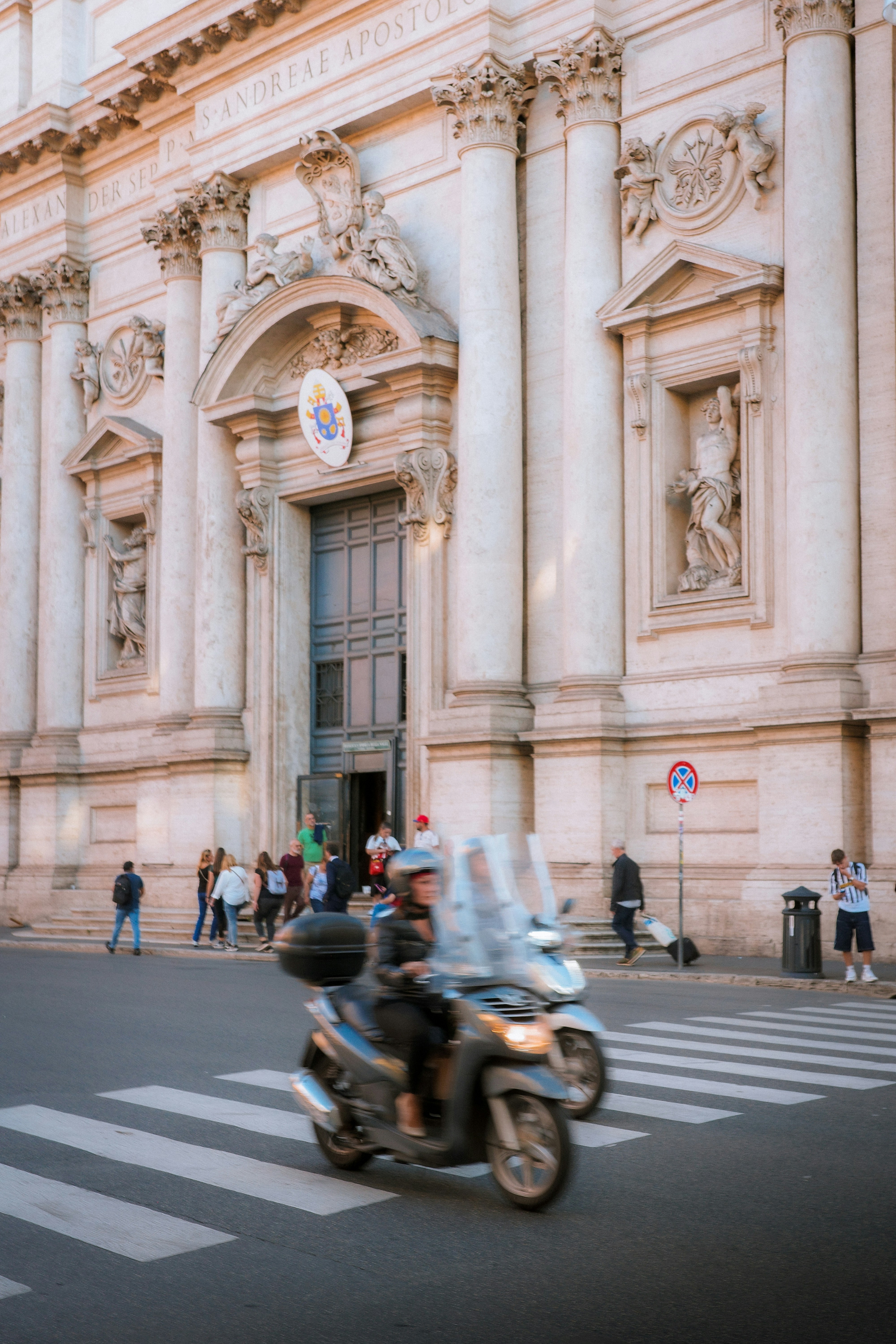Towering Baroque Facade Beneath a Street-Side Tranquility