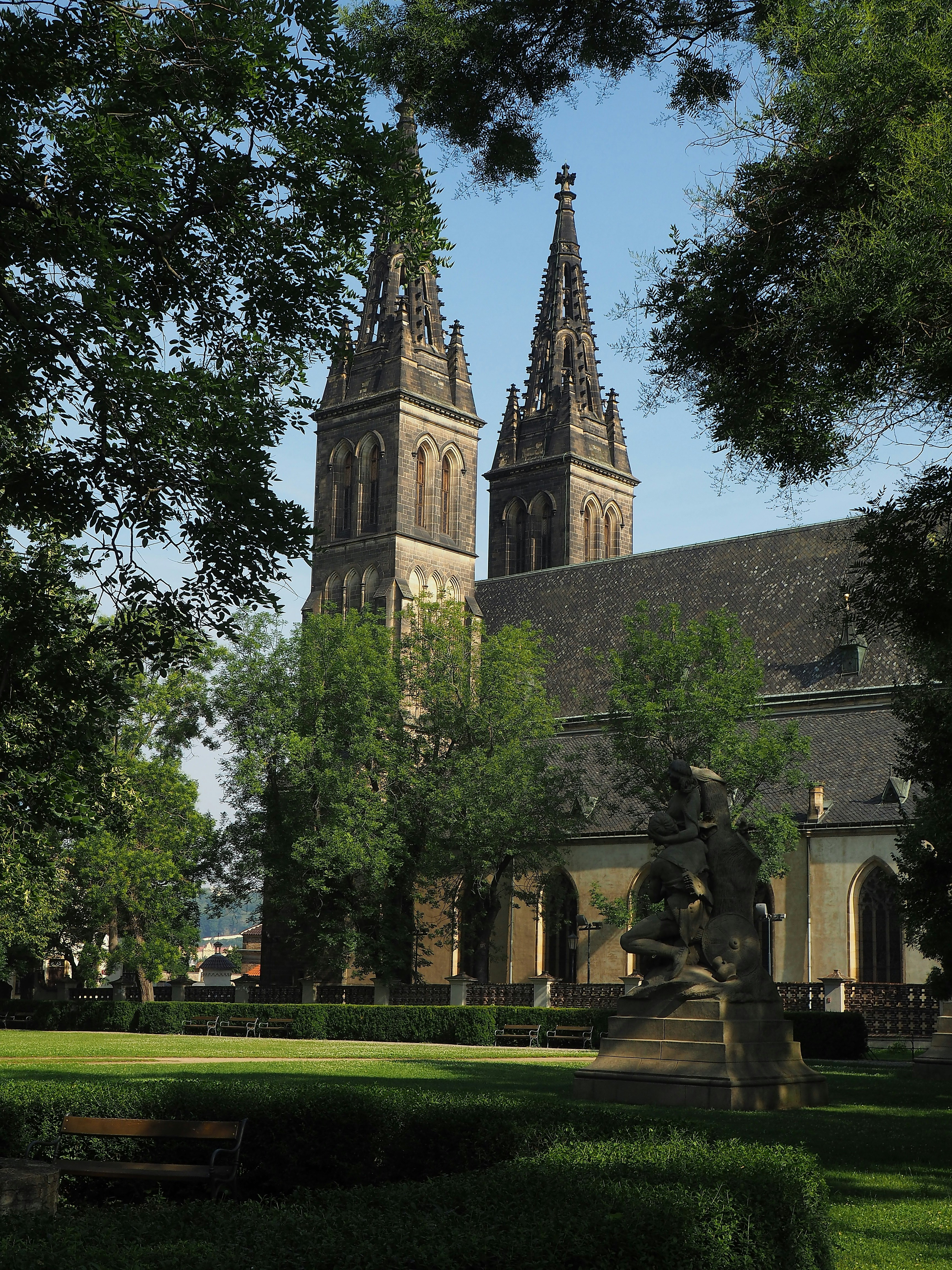 Cathedral of St. Peter and Paul , Vyšehrad, Prague, Czech Republic. View from the park.