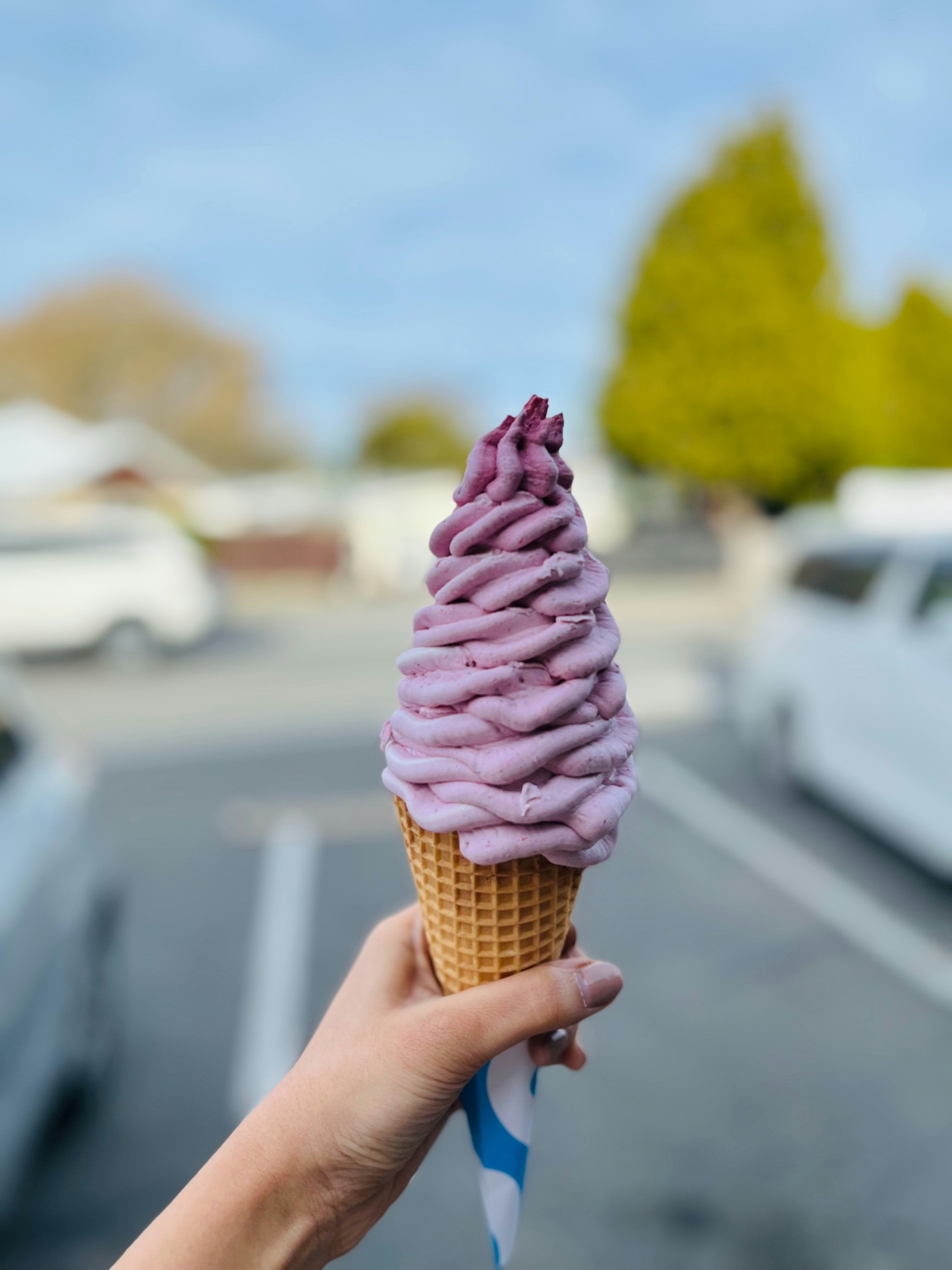 Lavender Swirl Cone in a Quiet Parking Lot