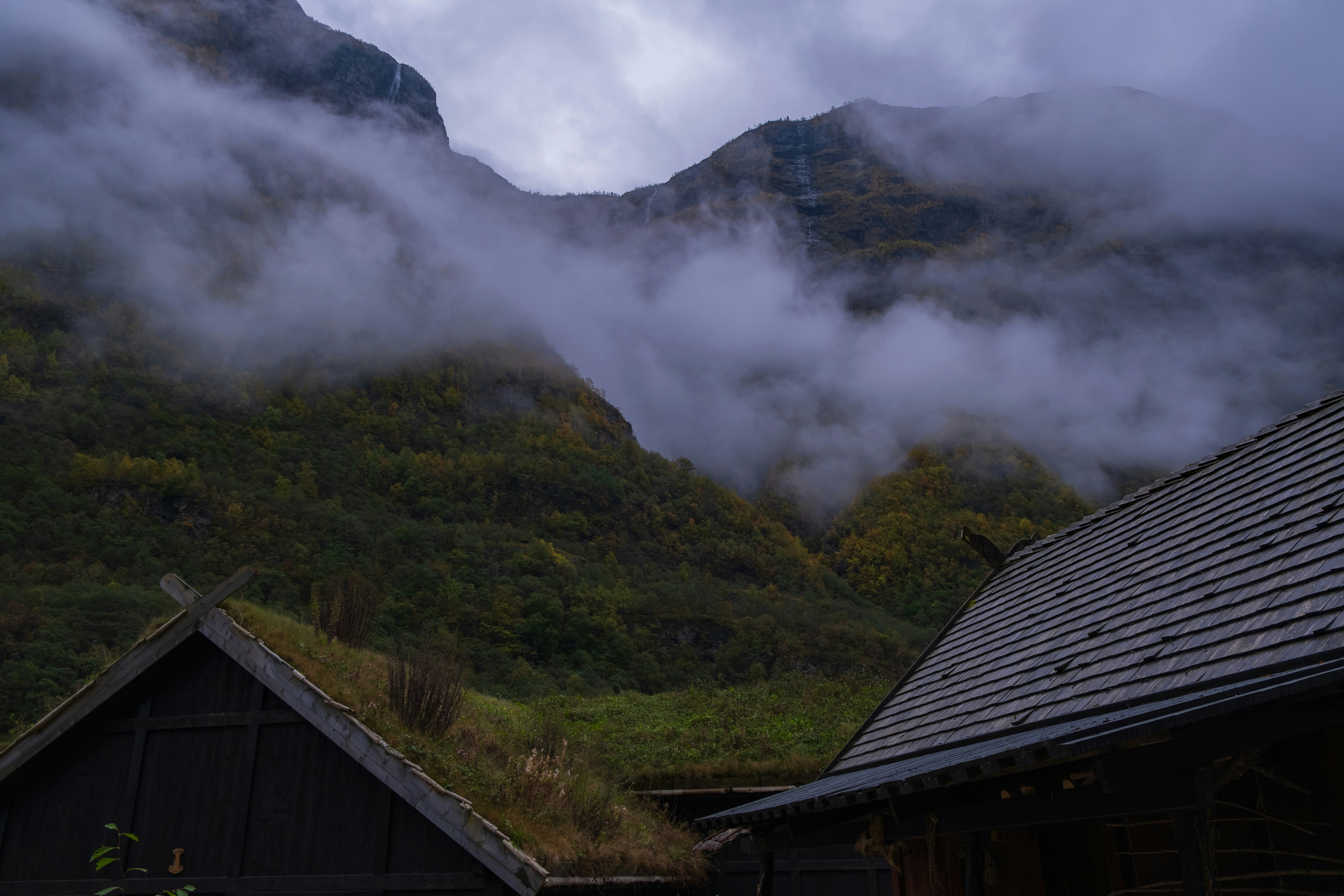 Mist on the Ridge: Fog Drapes the Valley Over Slate Village