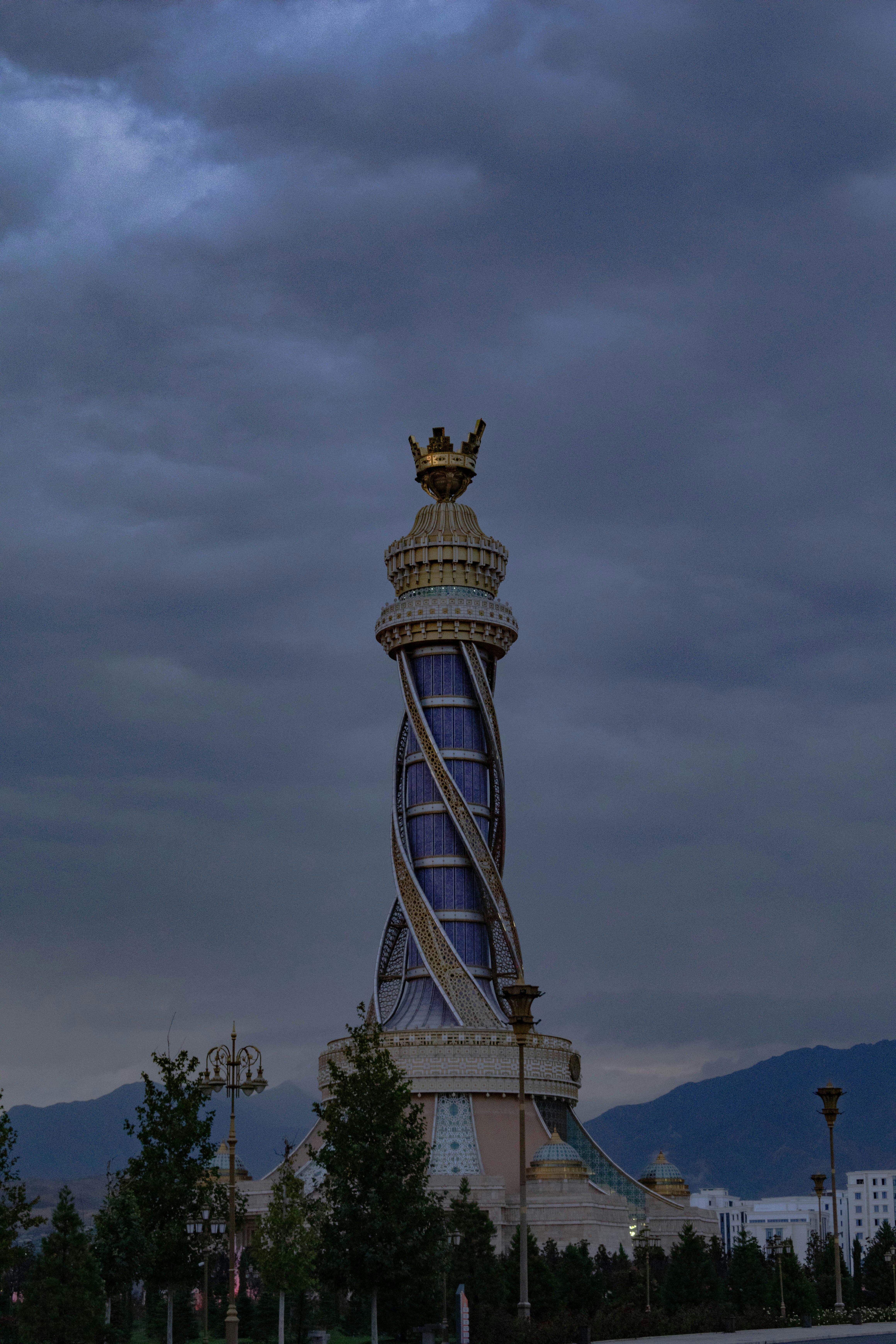 Cobalt Spiral Crown: A Tower Coiling Skyward Against a Stormy Horizon