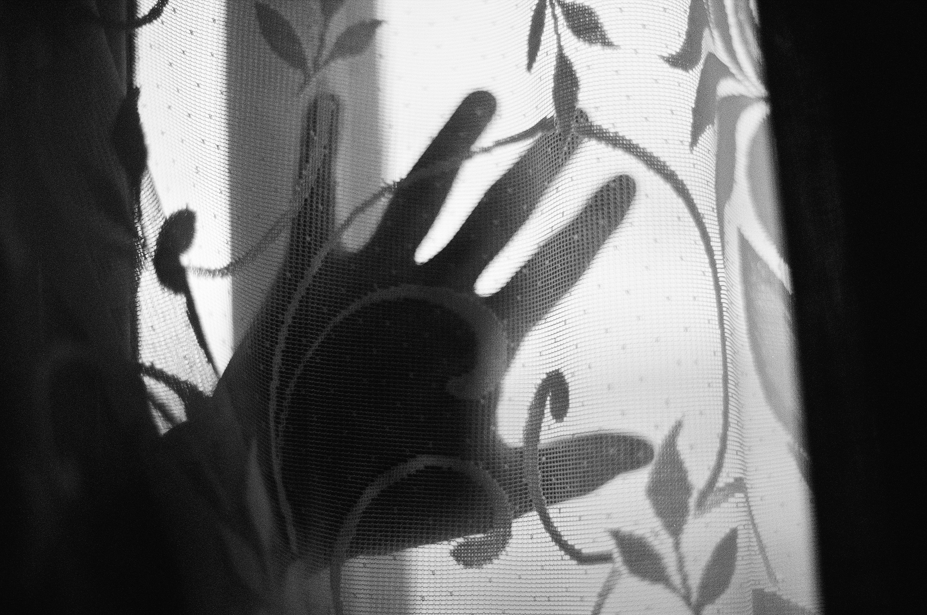 A black and white photo of a hand through a window photo – Free Film ...