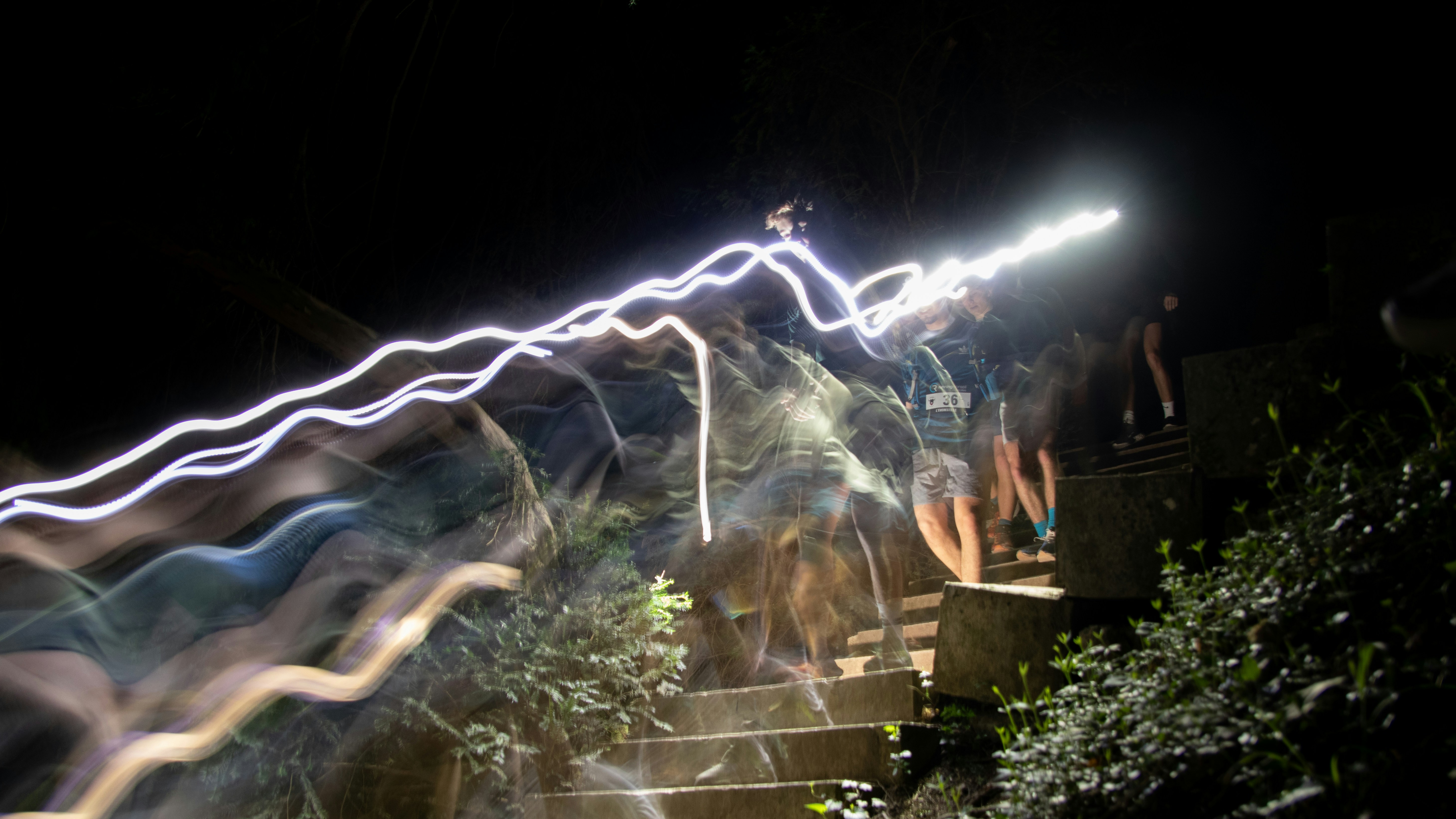 Moonlit Staircase: Long-Exposure Light Trails Across Weathered Stones
