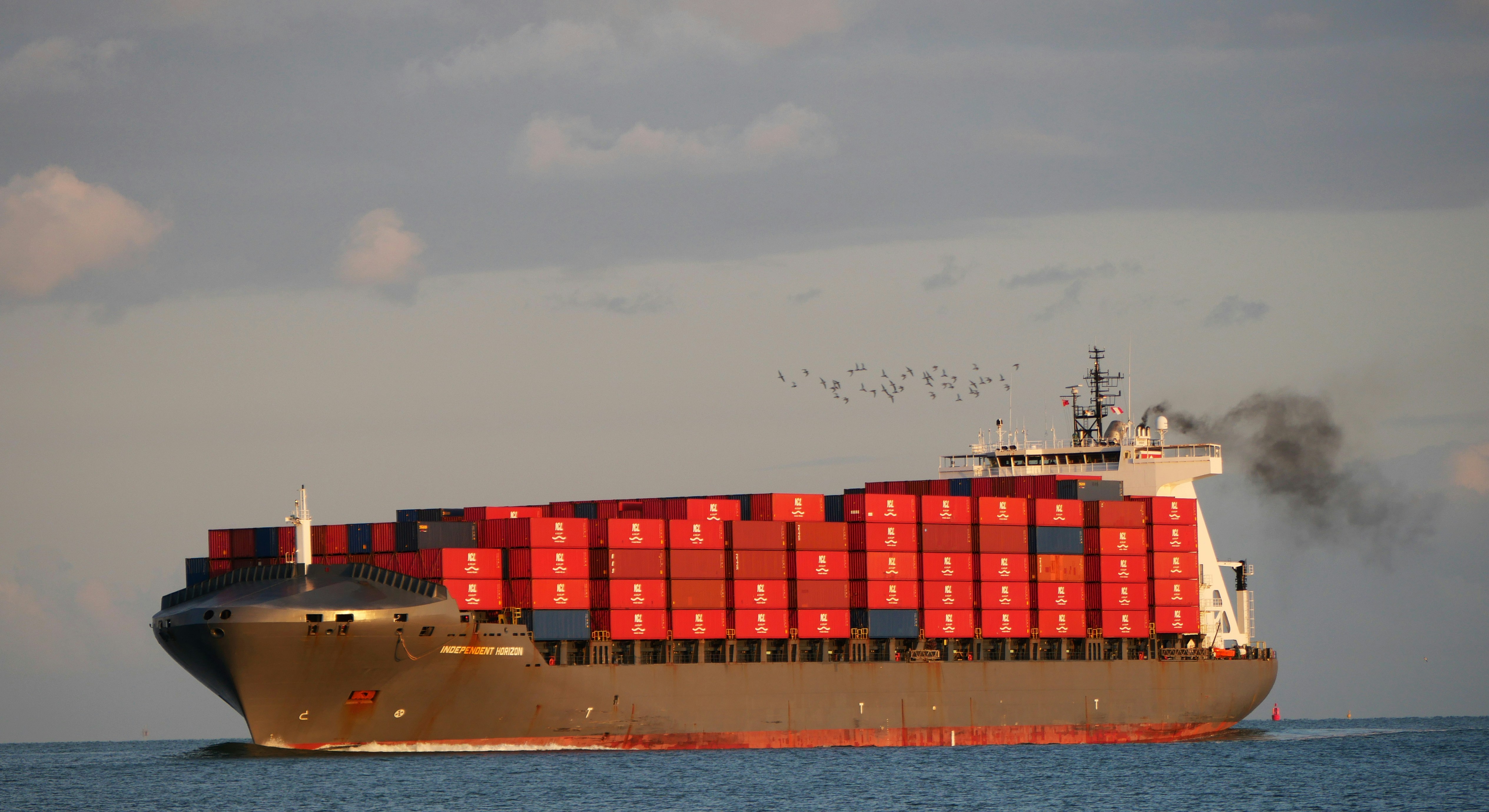 A large cargo ship in the middle of the ocean photo – Free Calshot ...