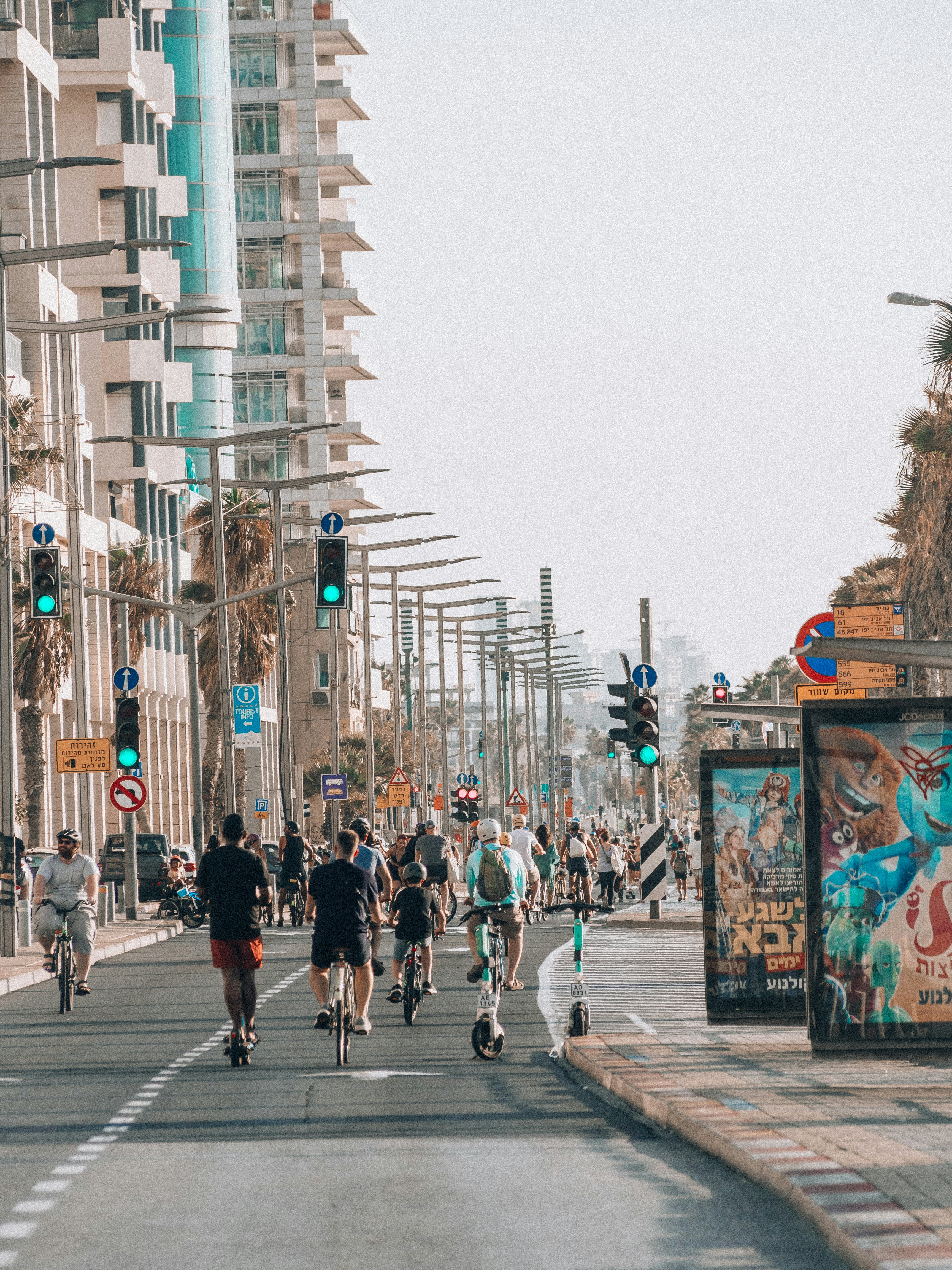 Pedal Parade on a Sunlit Urban Boulevard