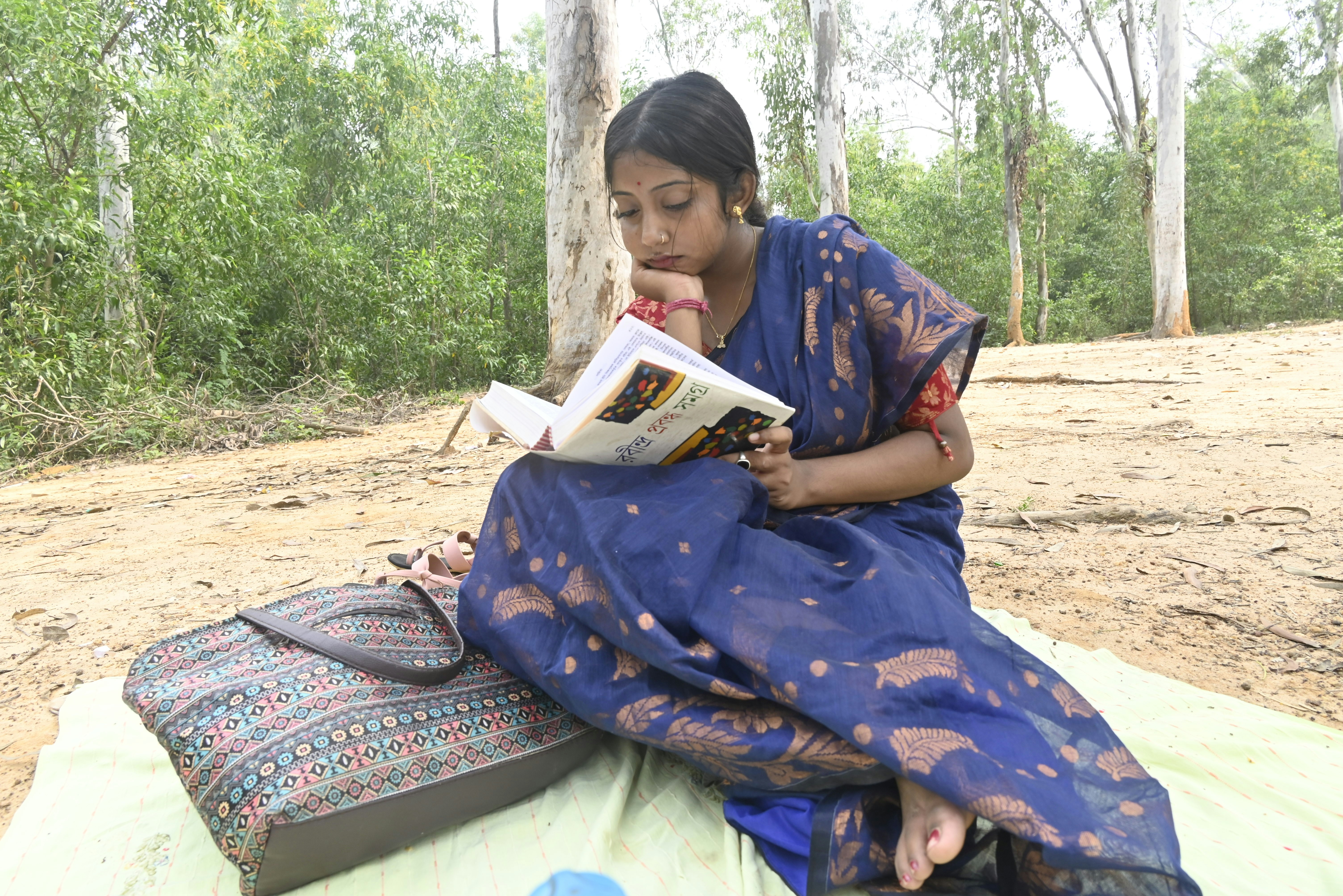 Serene Reading in a Sunlit Forest