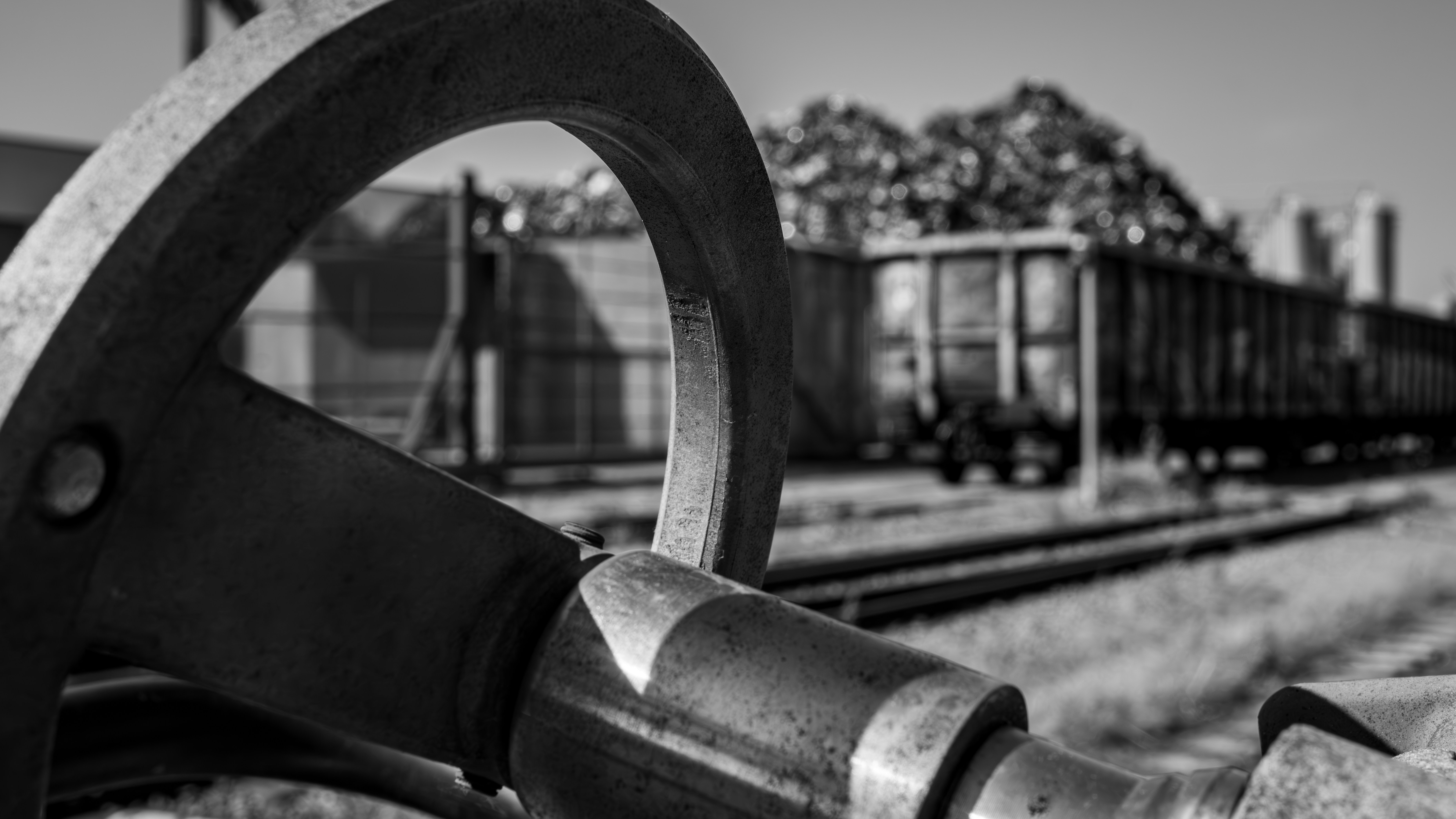 A black and white photo of a pipe and train tracks photo – Free Muttenz ...