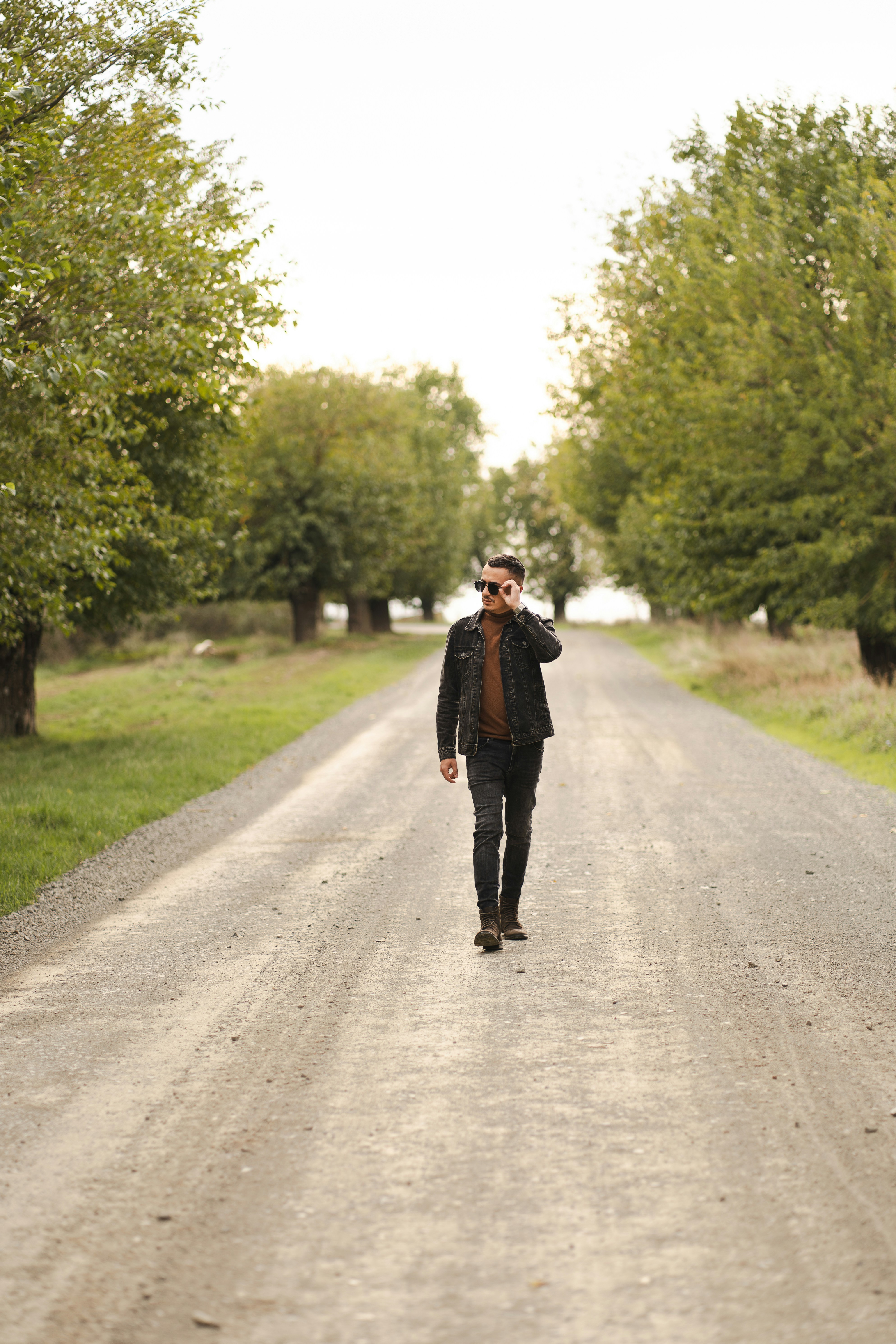 Solitary Stride on a Sunlit Gravel Lane