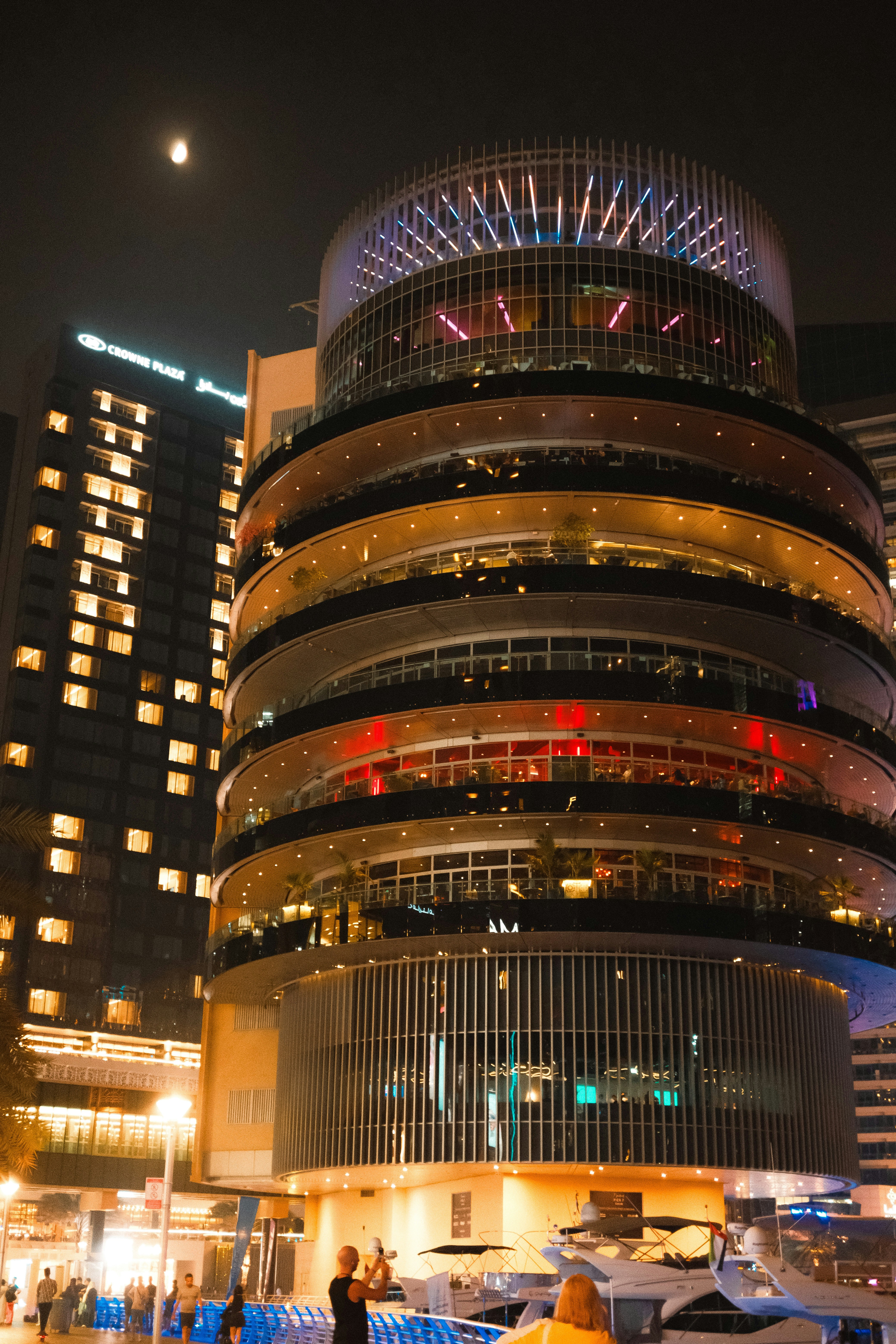 Circular Skyline: Neon Rings of Night