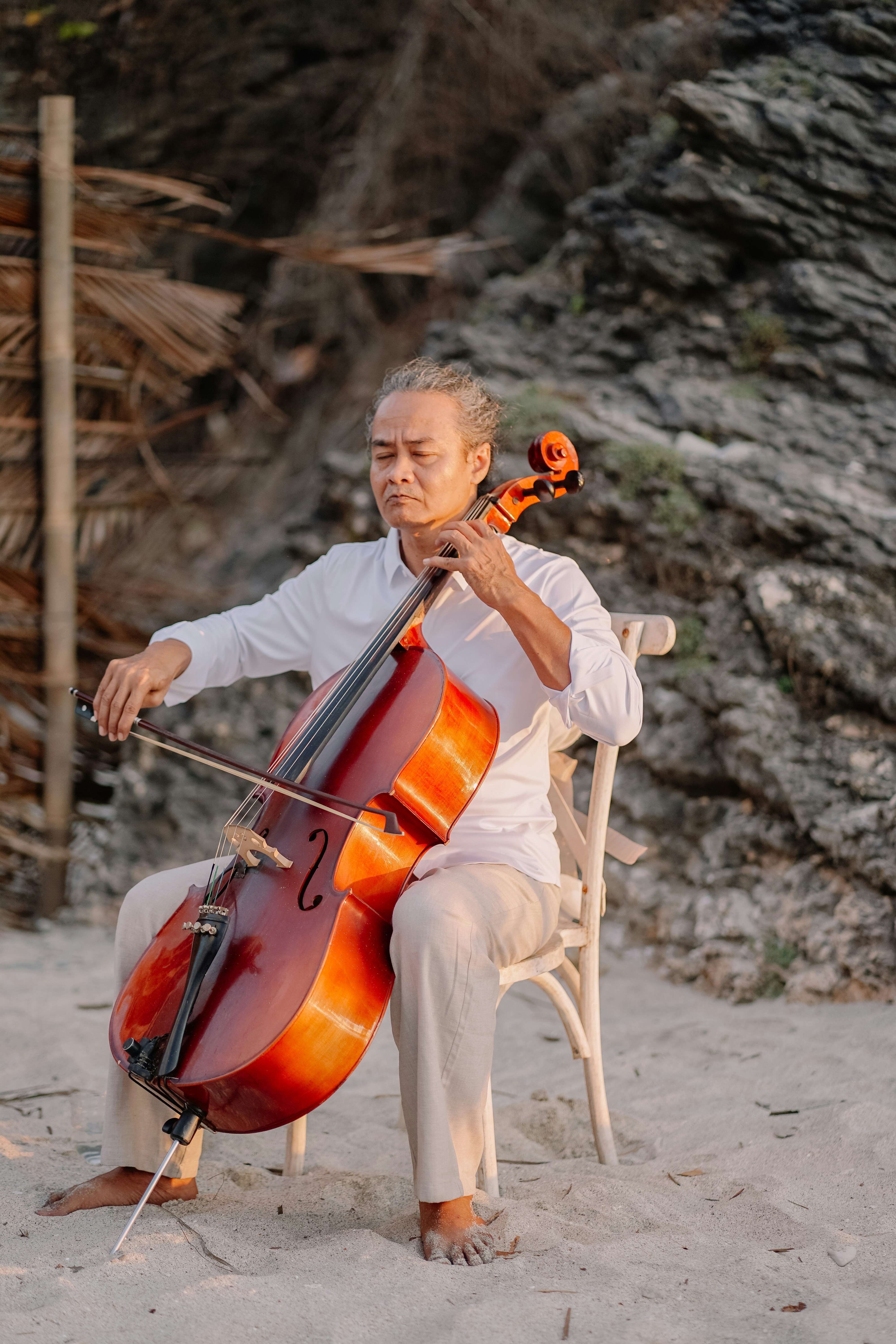Tide, Stone, and Strings: A Cellist on the Beach