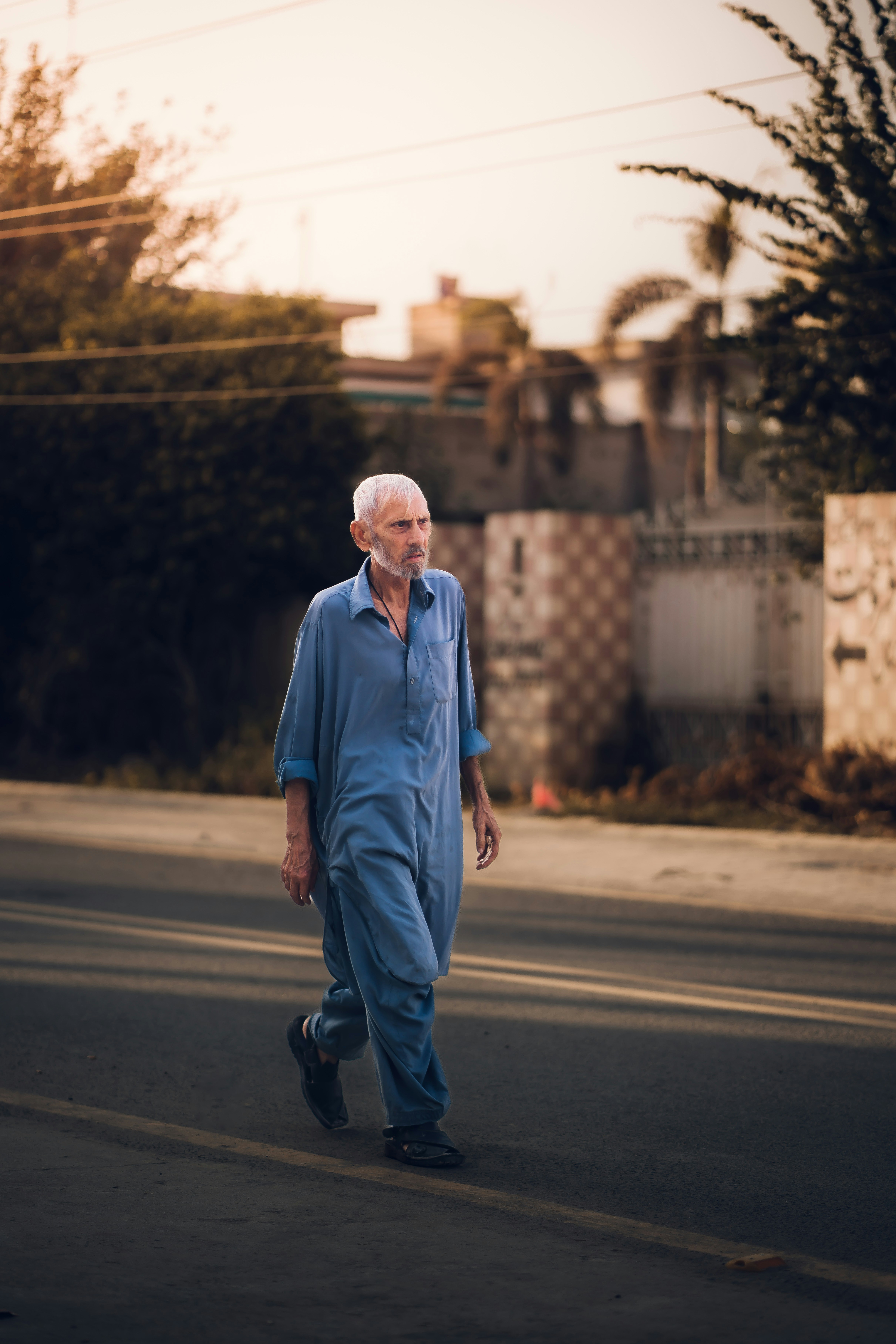 Evening Crossing: A Quiet Street in Blue
